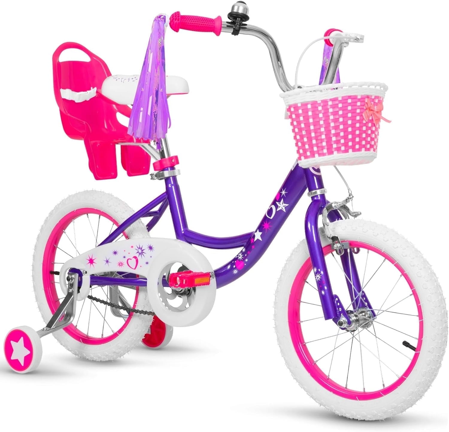 Weize Kids Bike, 16 Inch Girls Bicycle for Age 4-7 Years Old with Height 36"-47", Purple Carbon ...