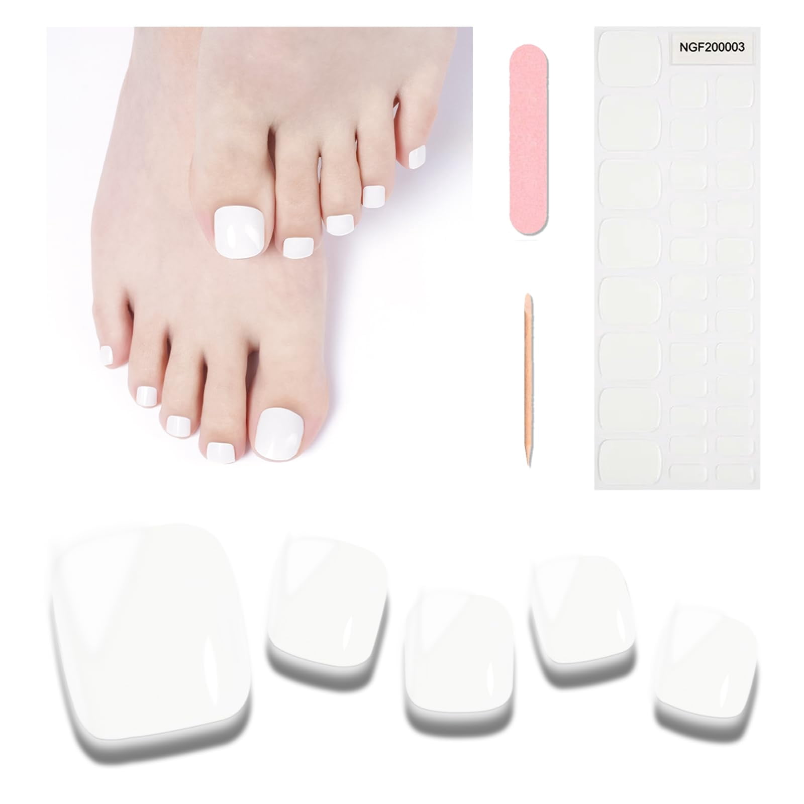 Wekcekcek Semi Cured Gel Toenail Strips, 32 Snow White Gel Toenail ...