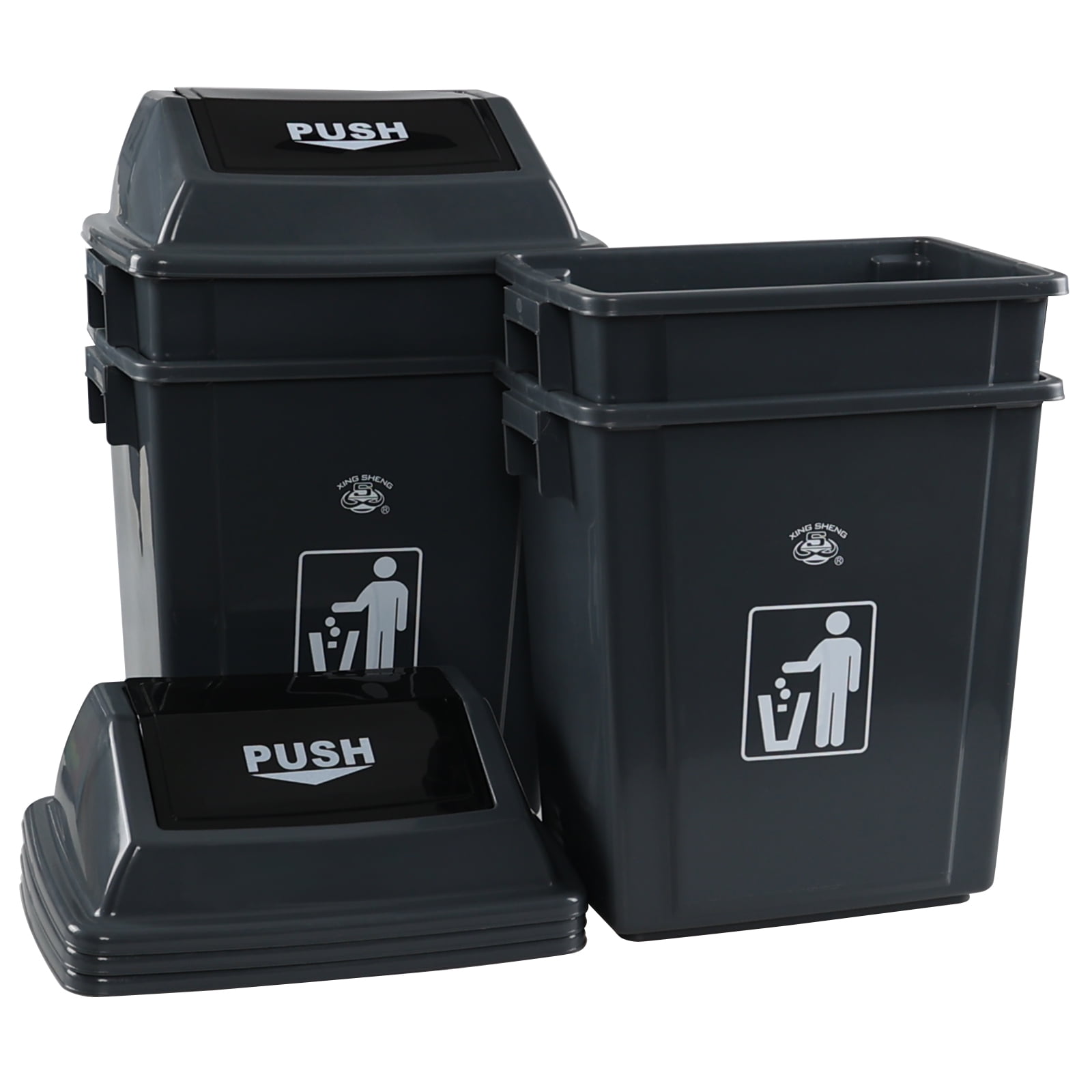 Wekioger 20 Litre Plastic Swing Lid Trash Can, 4-Pack Kitchen Garbage ...