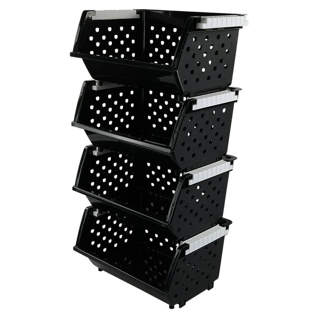 Wekioger 4 Pack Open Front Stackable Storage Baskets, Large Stacking ...