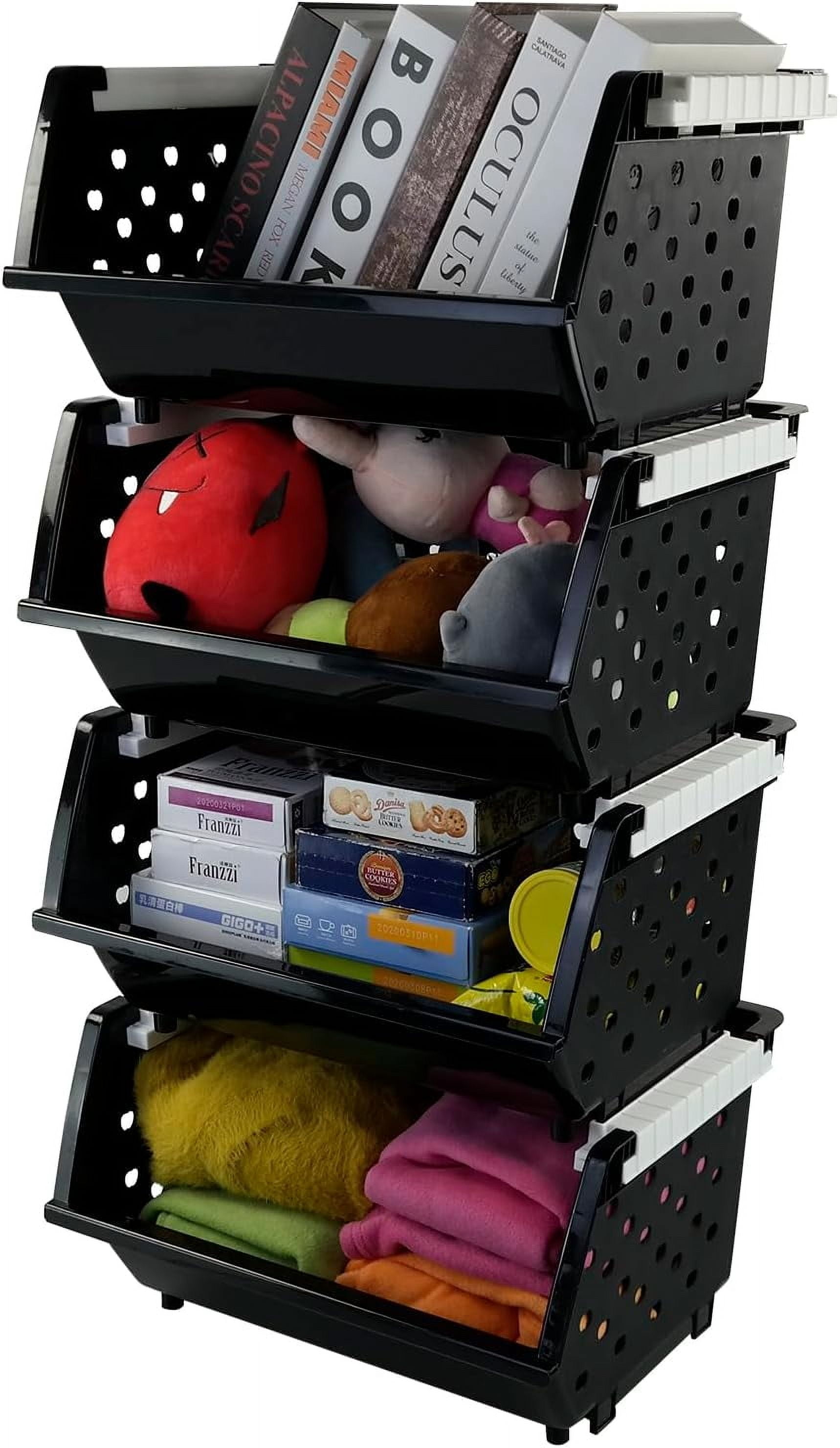 Wekioger 4 Pack Plastic Stackable Storage Baskets, Large Stacking ...