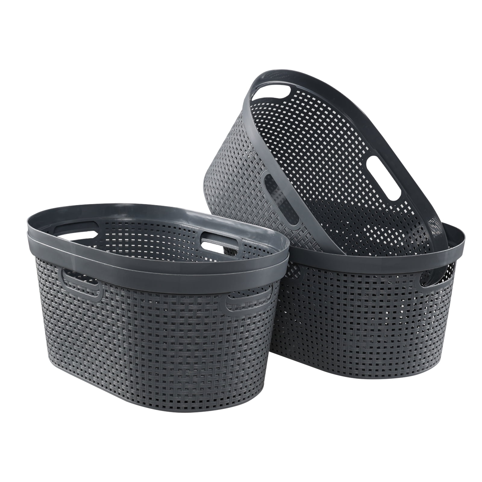 Wekioger 40 Liter Gray Oval Laundry Baskets with Cut-out Handles, 4 ...