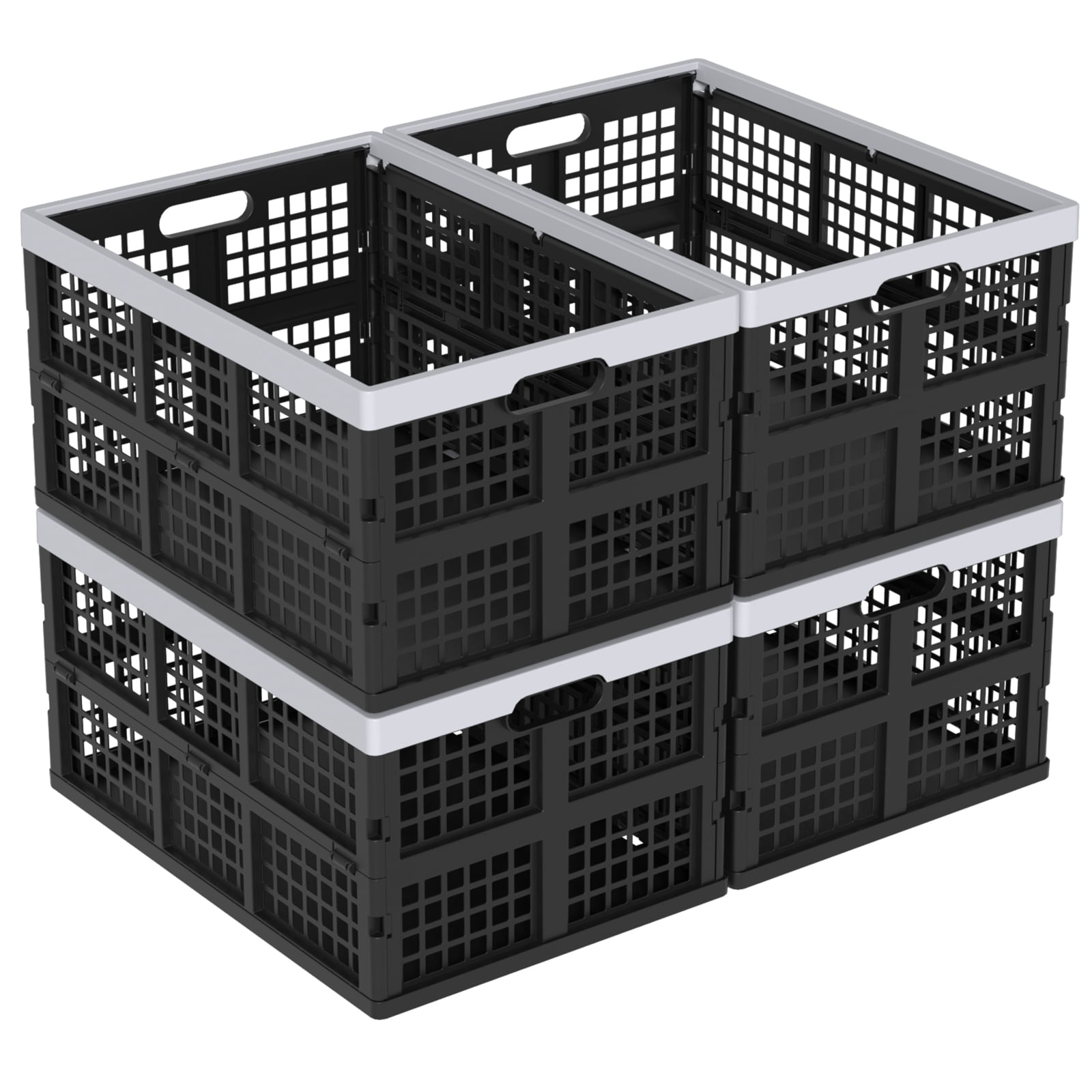 Wekioger 42 L Plastic Collapsible Storage Crates, Stacking Folding ...