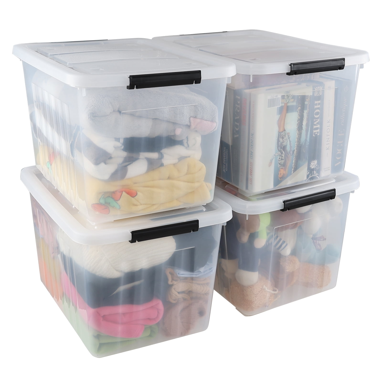 Wekioger 70 Quart Clear Plastic Storage Bin, Large Latch Box with ...