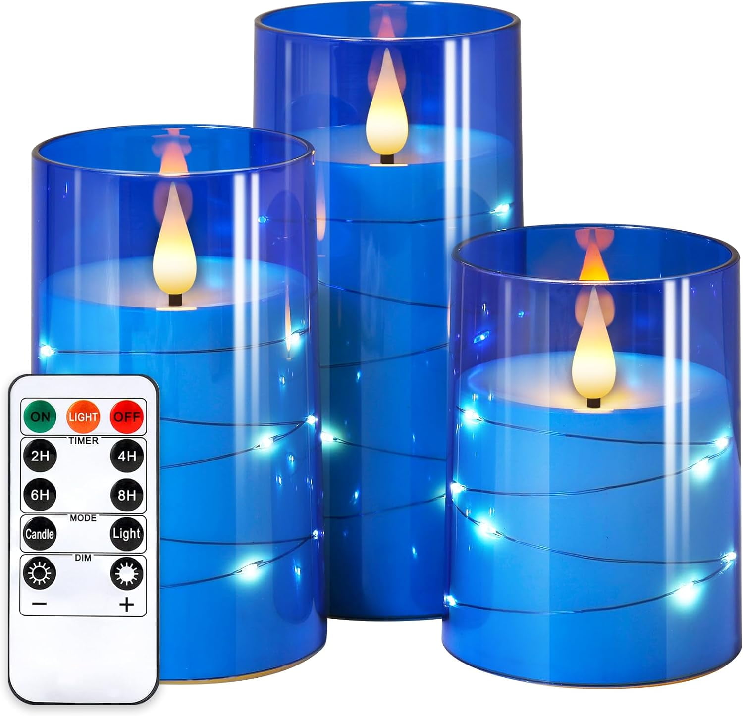 Wekity Flickering Flameless Candles: 3D Wick Built-in Star String ...