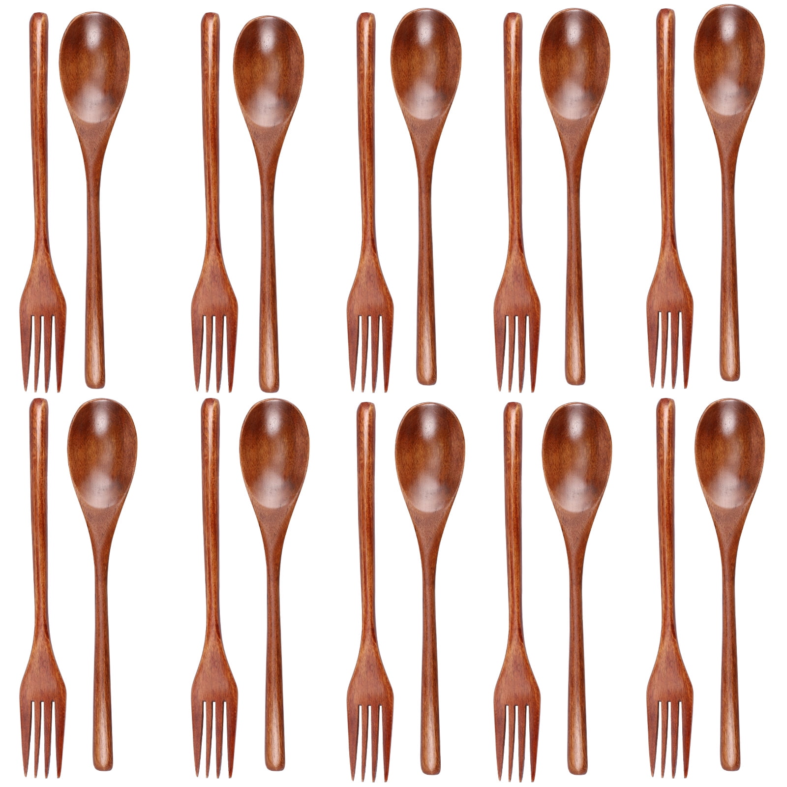 Wekvgz 12Pcs Reusable Wood Spoons Forks Set Temperature Resistant Long ...