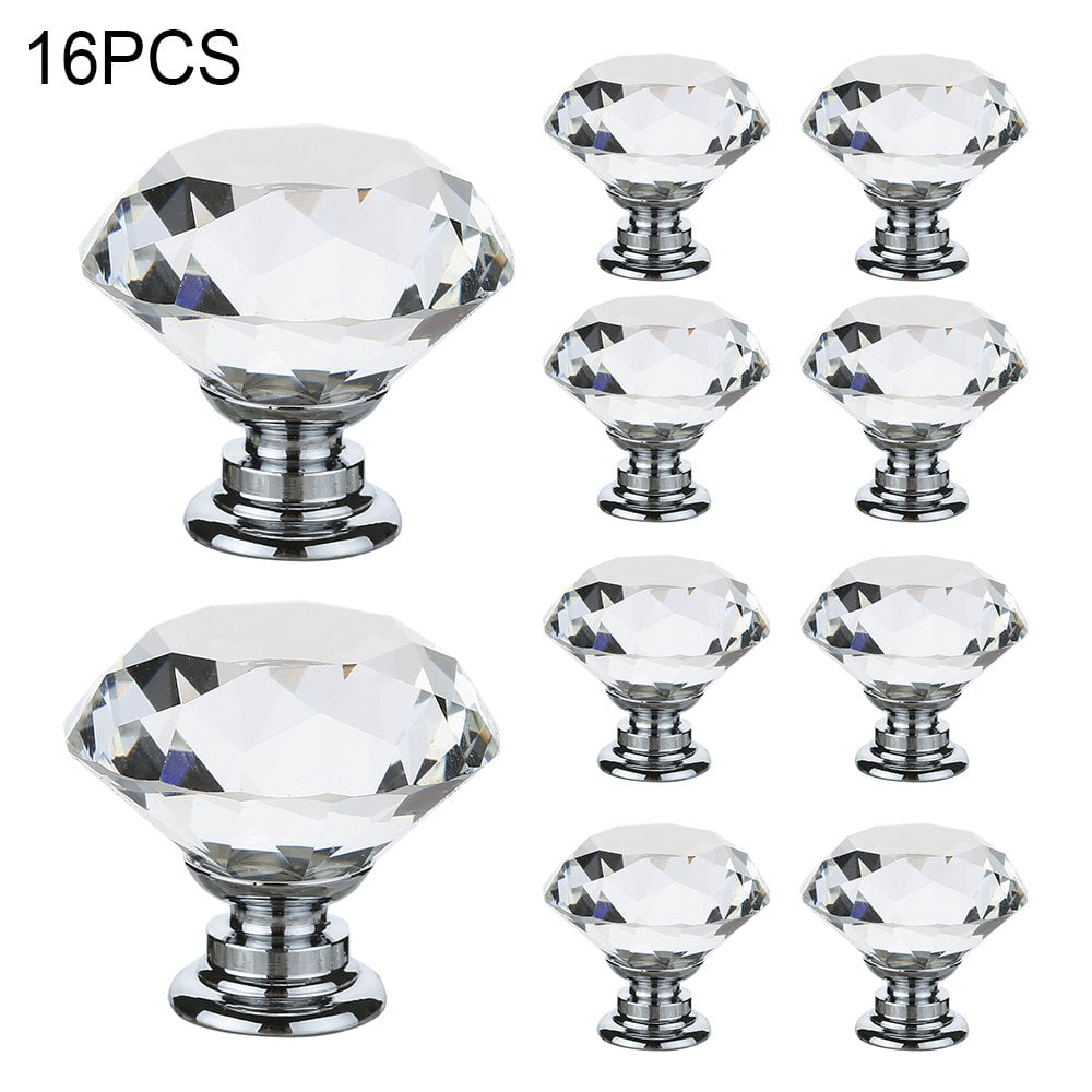 Wekvgz 16Pcs Crystal Glass Cabinet Knobs 40mm Diamond Shape Drawer ...