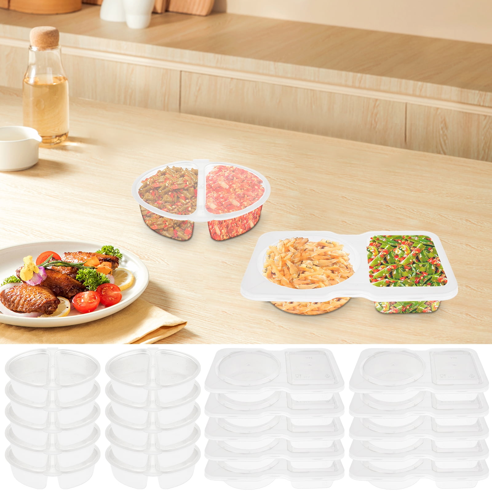 Wekvgz 180Pcs Double Condiment Containers Portable 2 Compartment Snack ...
