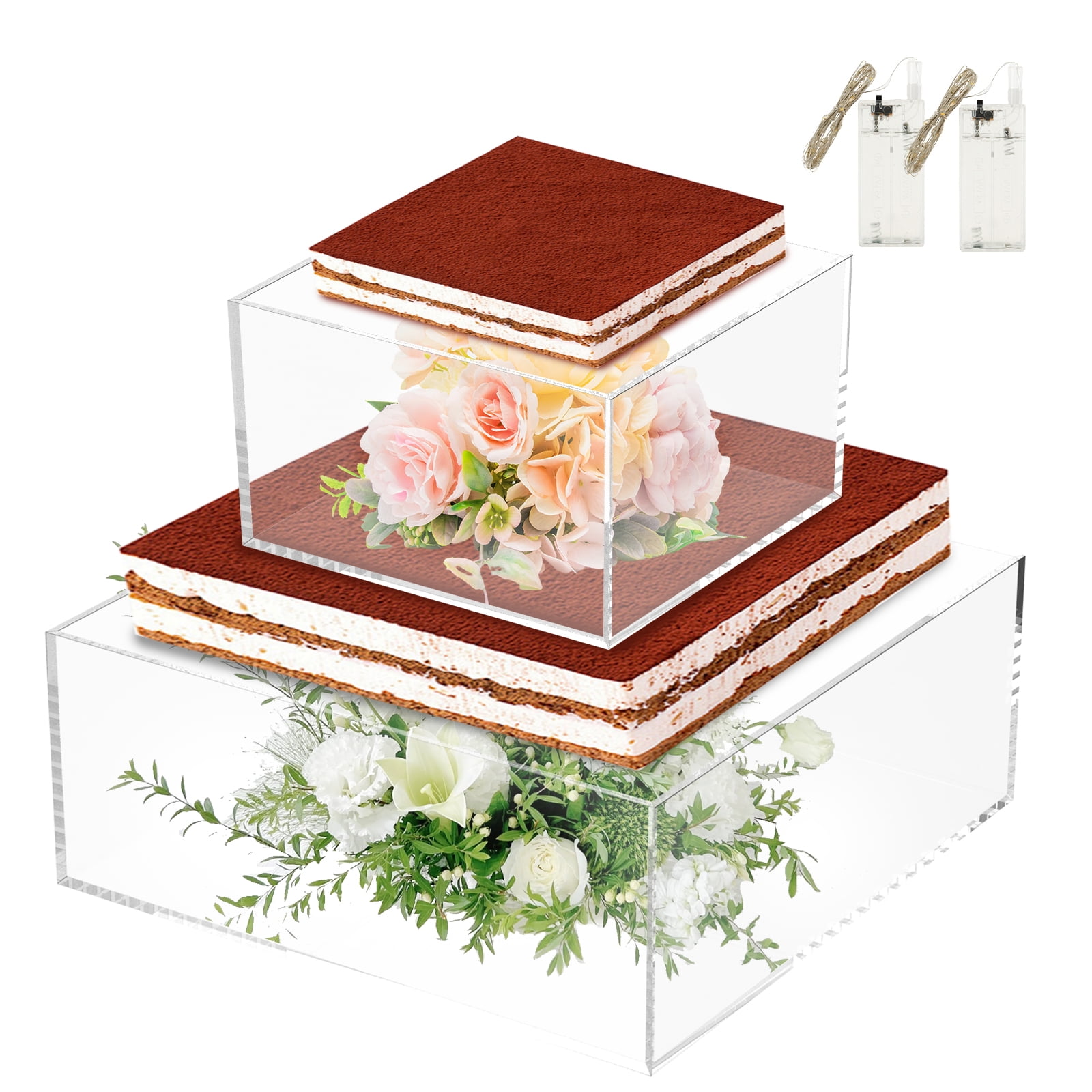 Wekvgz 2 Pcs Acrylic Cake Stand with Light Straps Fillable Cake Display ...