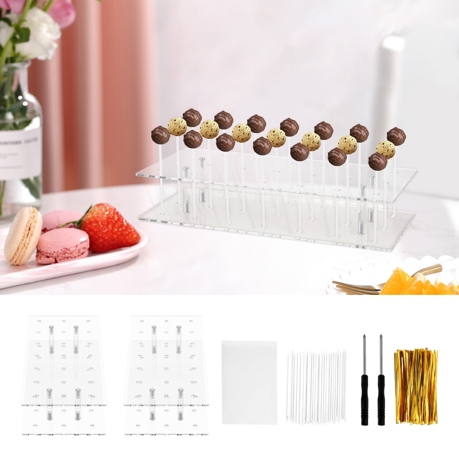 Wekvgz 2 Pcs Cake Pop Stand 21 Holes Cake Pop Holder Acrylic Lollipop ...
