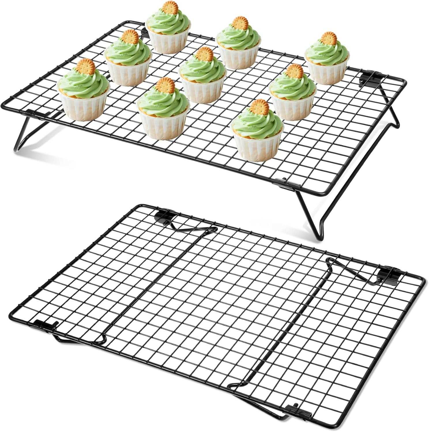 Ihvewuo 2 Pcs Cooling Rack with Collapsible Legs Carbon Steel Baking ...