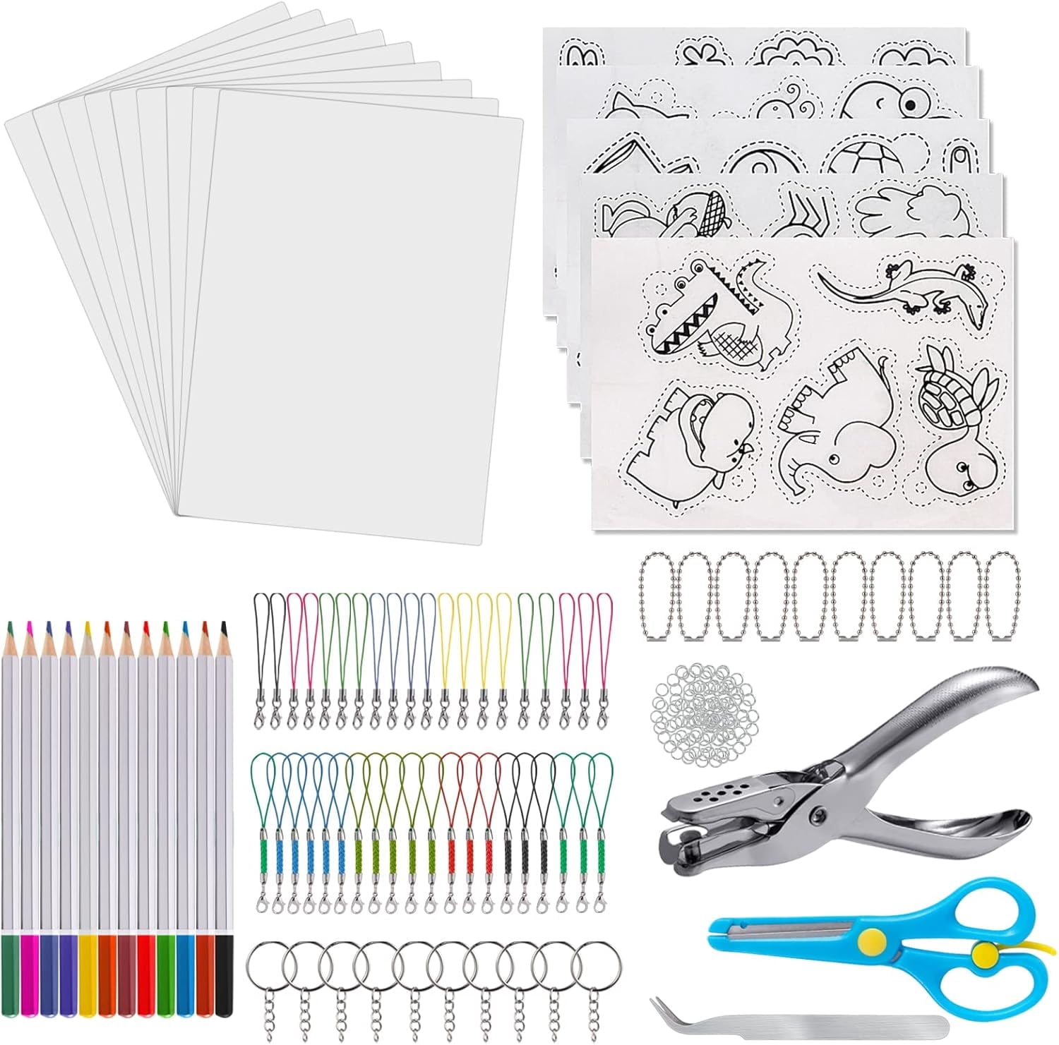 Wekvgz 200pcs Shrinky Dink Keychain Kit, 25 Heat Shrink Sheets, Key ...