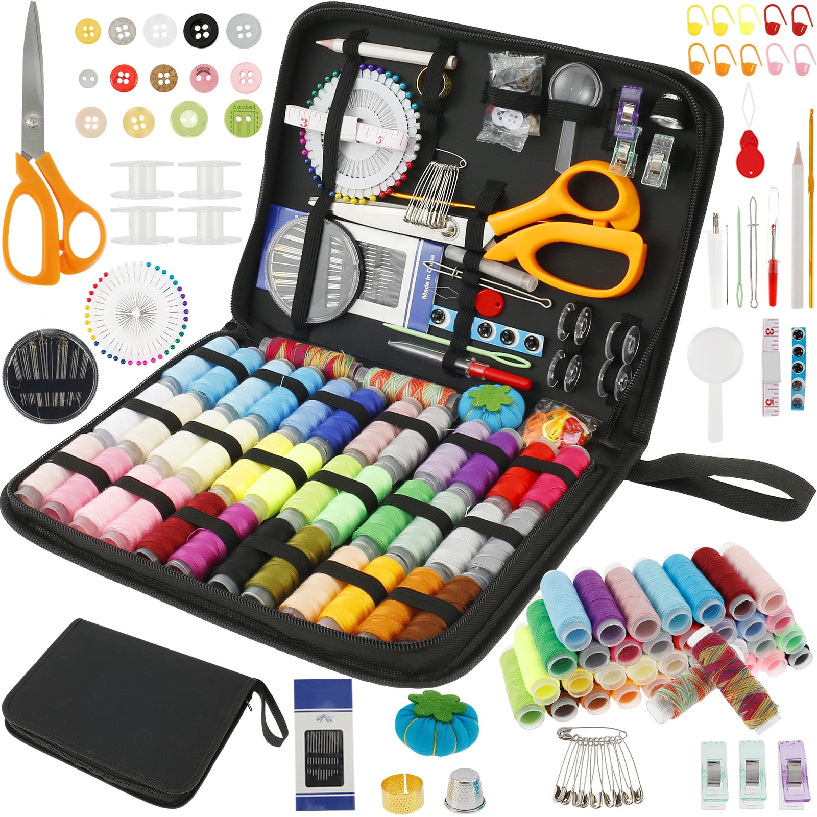 Wekvgz 205pcs Sewing Needle Thread Kit with PU Case Portable Hand ...