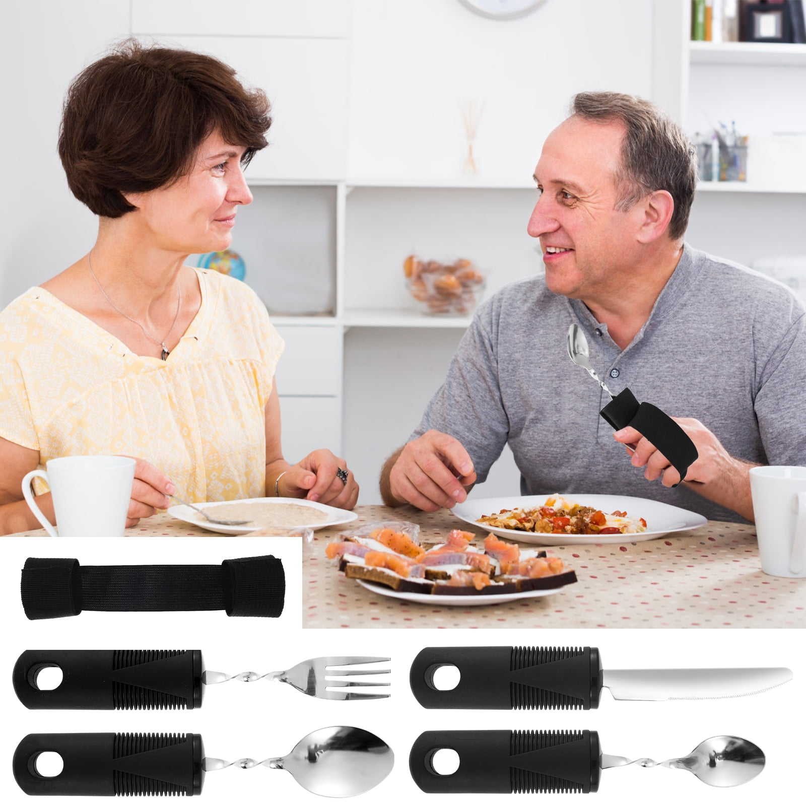 Wekvgz 2Pcs Adaptive Utensils with Strap Angle Adjustable Weighted ...