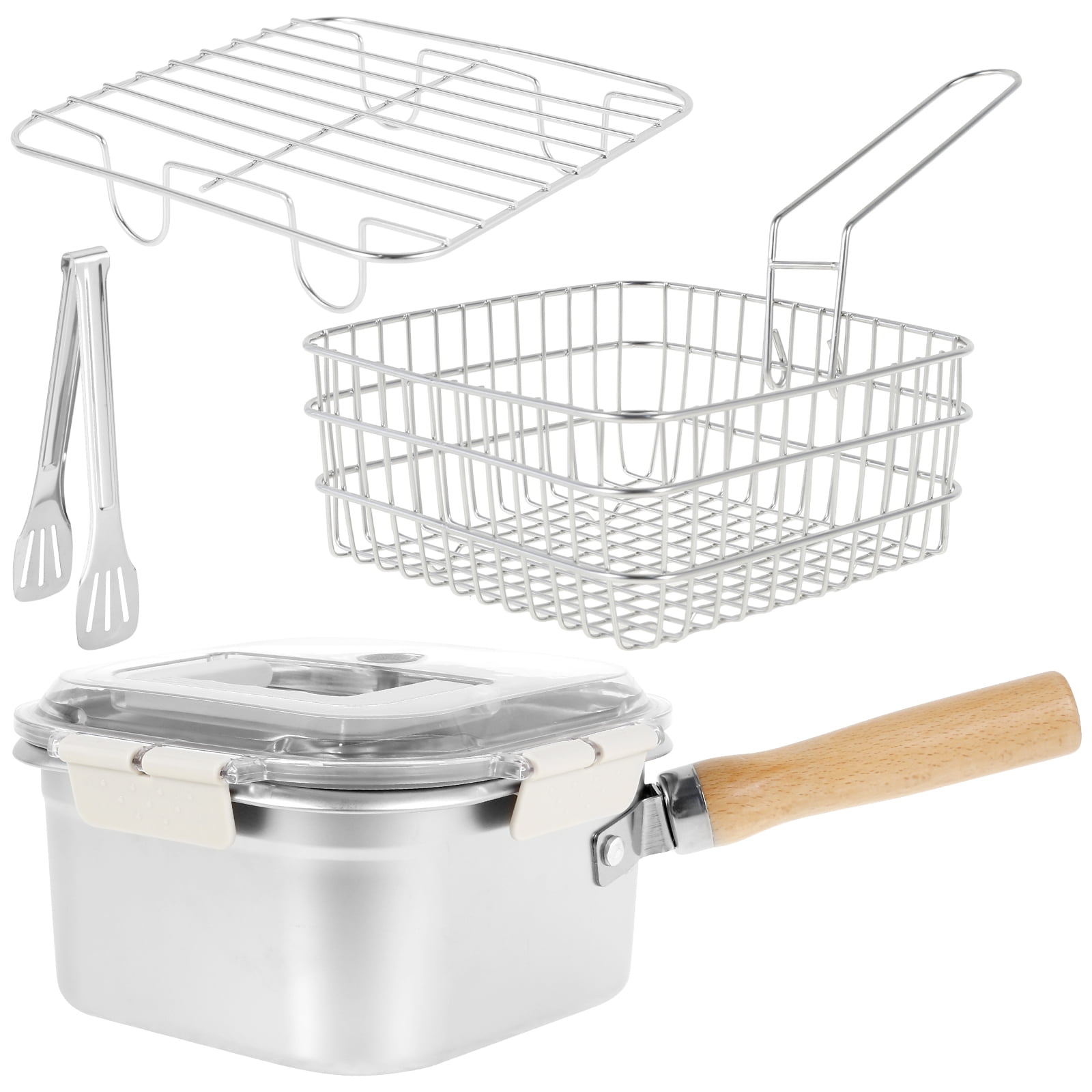 Wekvgz 2Pcs Deep Fryer Pot Stainless Steel Frying Pan with Basket and ...