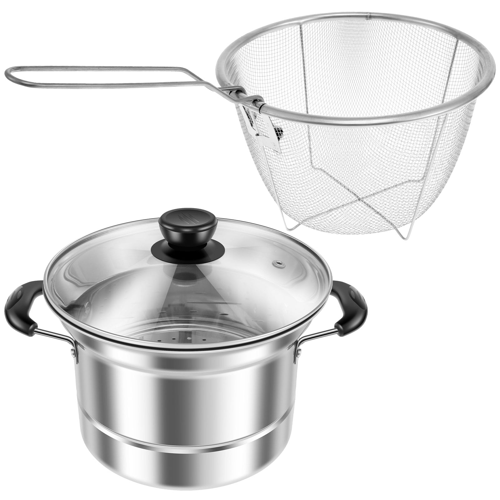 Wekvgz 2Pcs Deep Fryer Pot with Strainer Basket and Handle Stainless ...