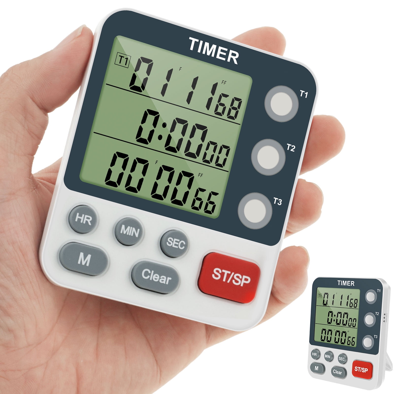 Wekvgz 2Pcs Plastic 3 Channel Kitchen Timer With Loud Alarm Magnetic ...