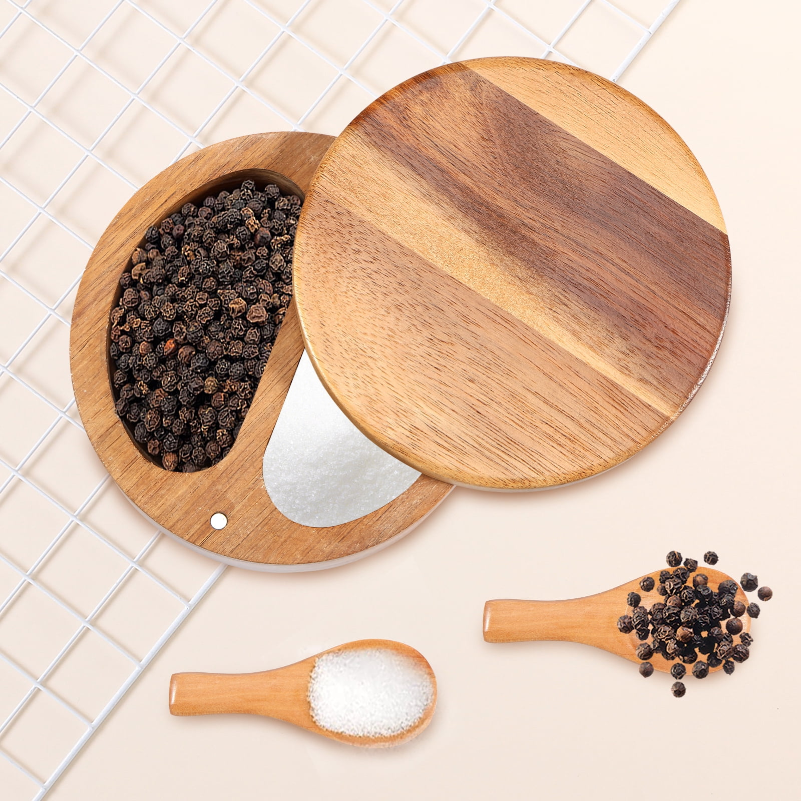 Wekvgz 2Pcs Salt and Pepper Bowl Acacia Wood Salt and Pepper Box with ...