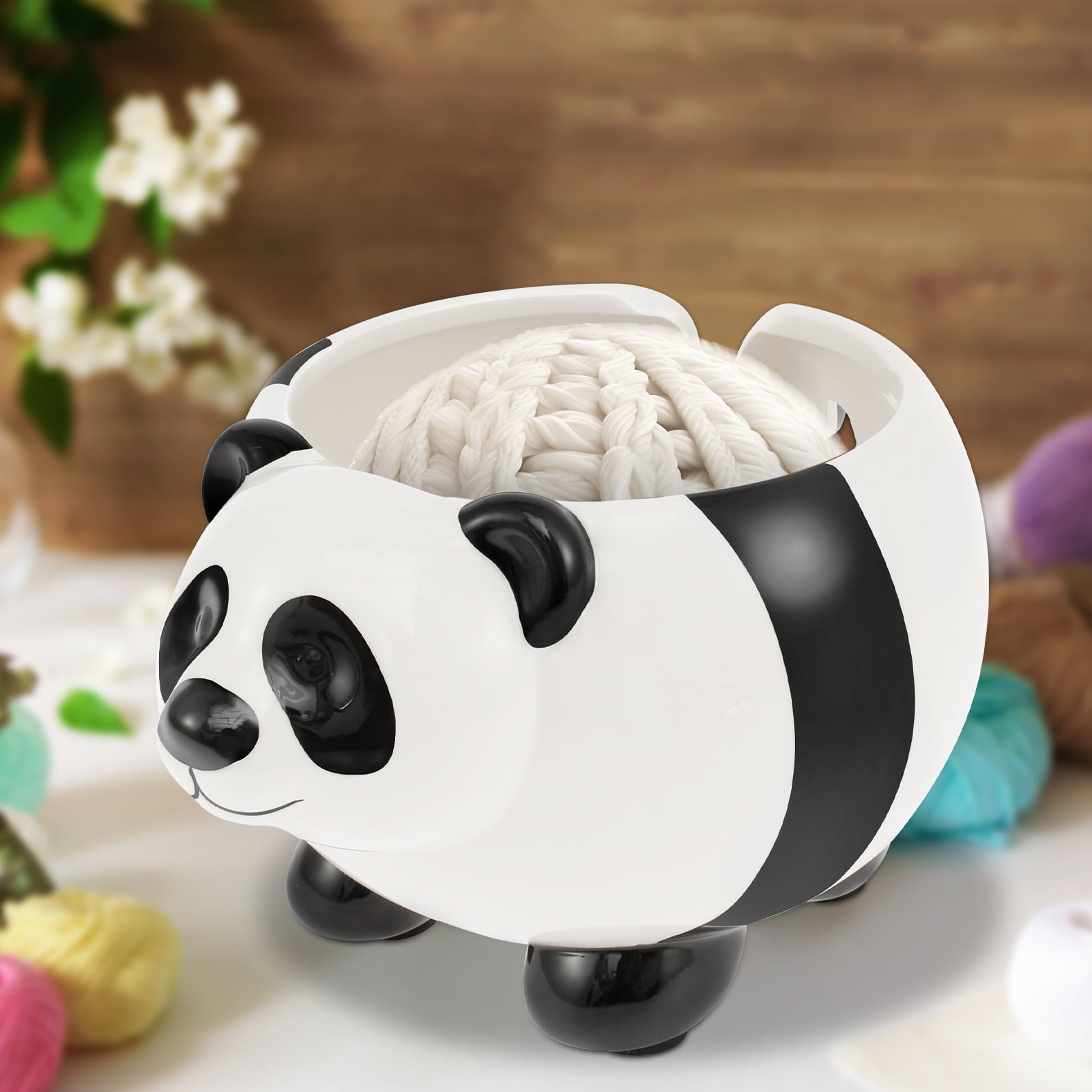 Wekvgz 2Pcs Yarn Bowl Large Capacity Ceramic Crochet Bowl Cute Panda ...