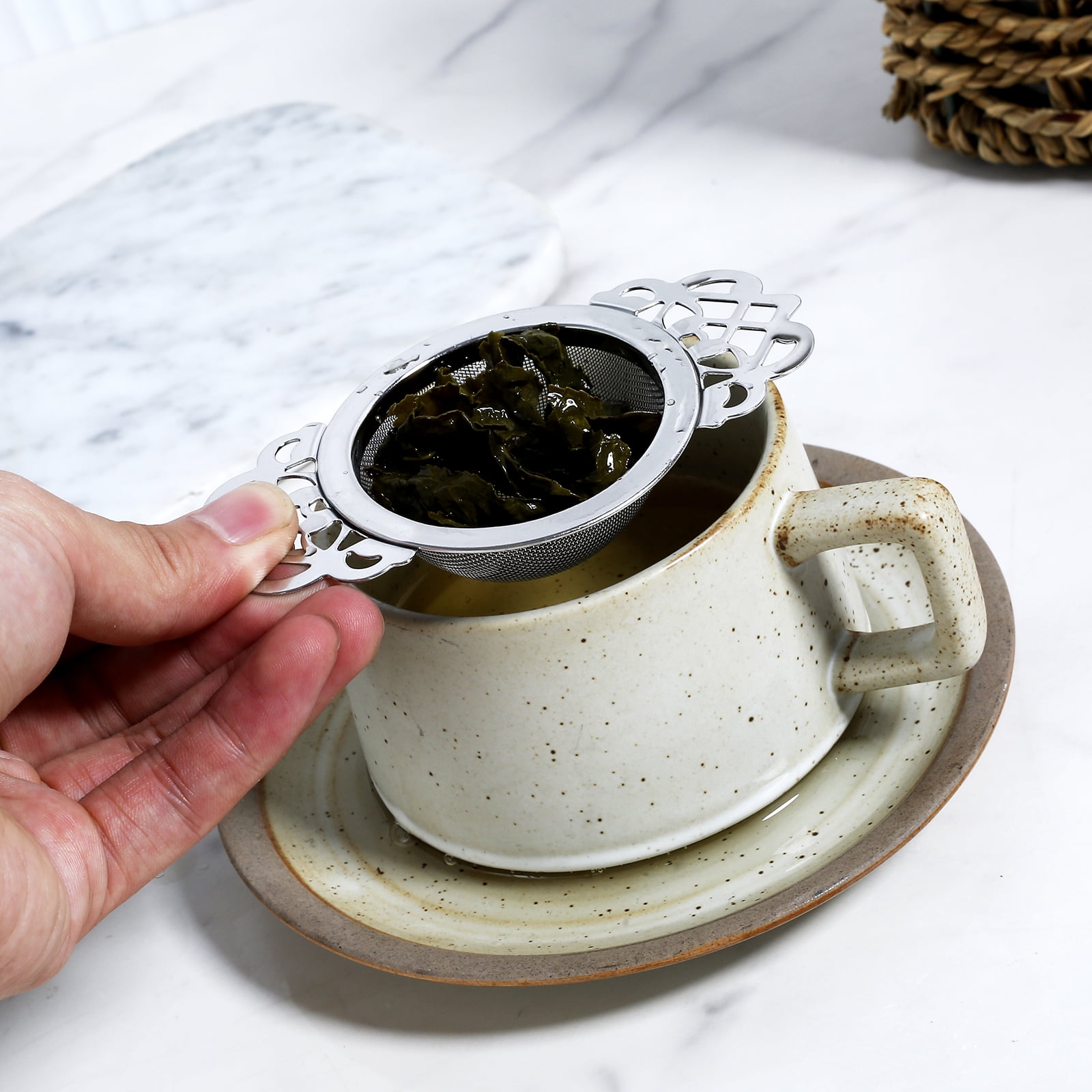 Wekvgz 4 Pcs Tea Strainers with Drip Bowls Stainless Steel Tea Infusers ...