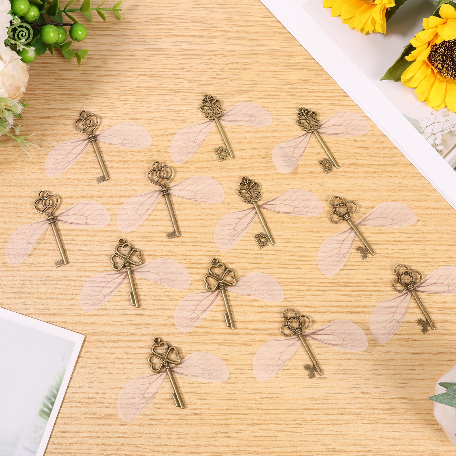 Wekvgz 40 Pcs Vintage Keys with 40 Pairs Dragonfly Wings and 30m ...