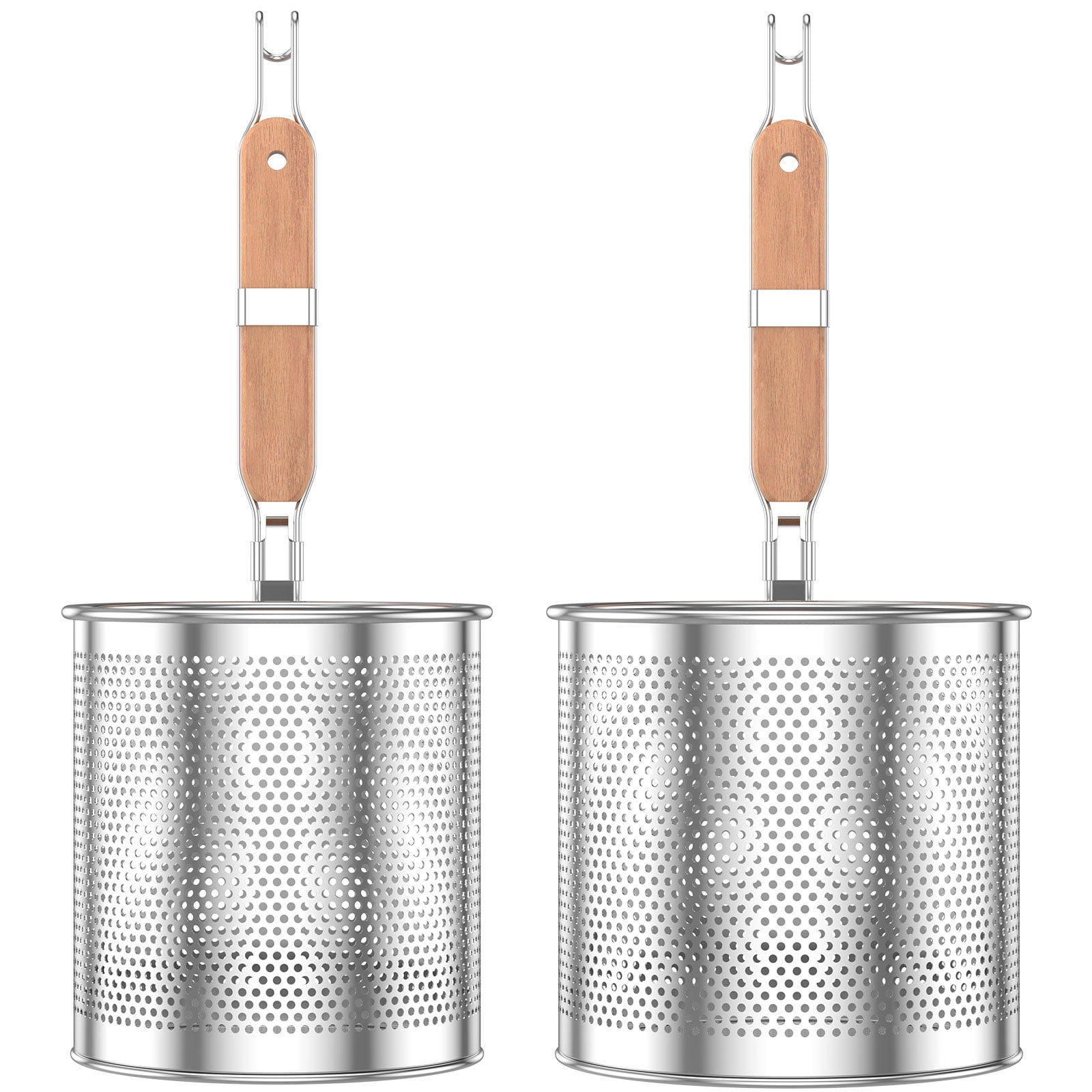 Wekvgz 4Pcs Pasta Basket Stainless Steel Mesh Pasta Basket with Wood ...