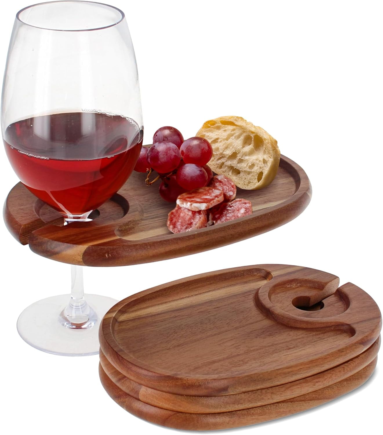 Wekvgz 4Pcs Wood Appetizer Plates With Wine Glass Holder Easy to Clean ...