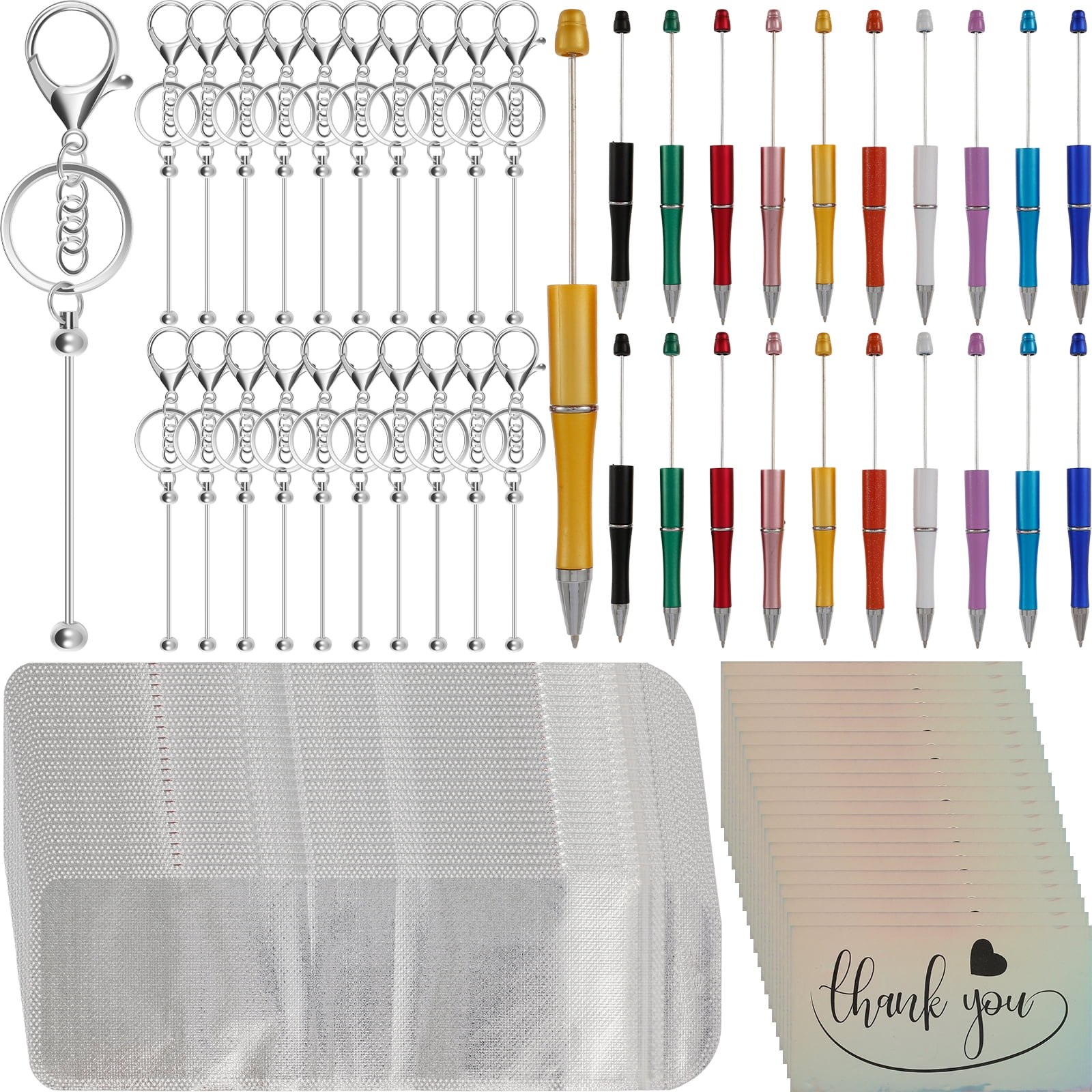 Wekvgz 80 Pcs Beadable Pen and Keychain Kit Colorful Beadable Pen ...