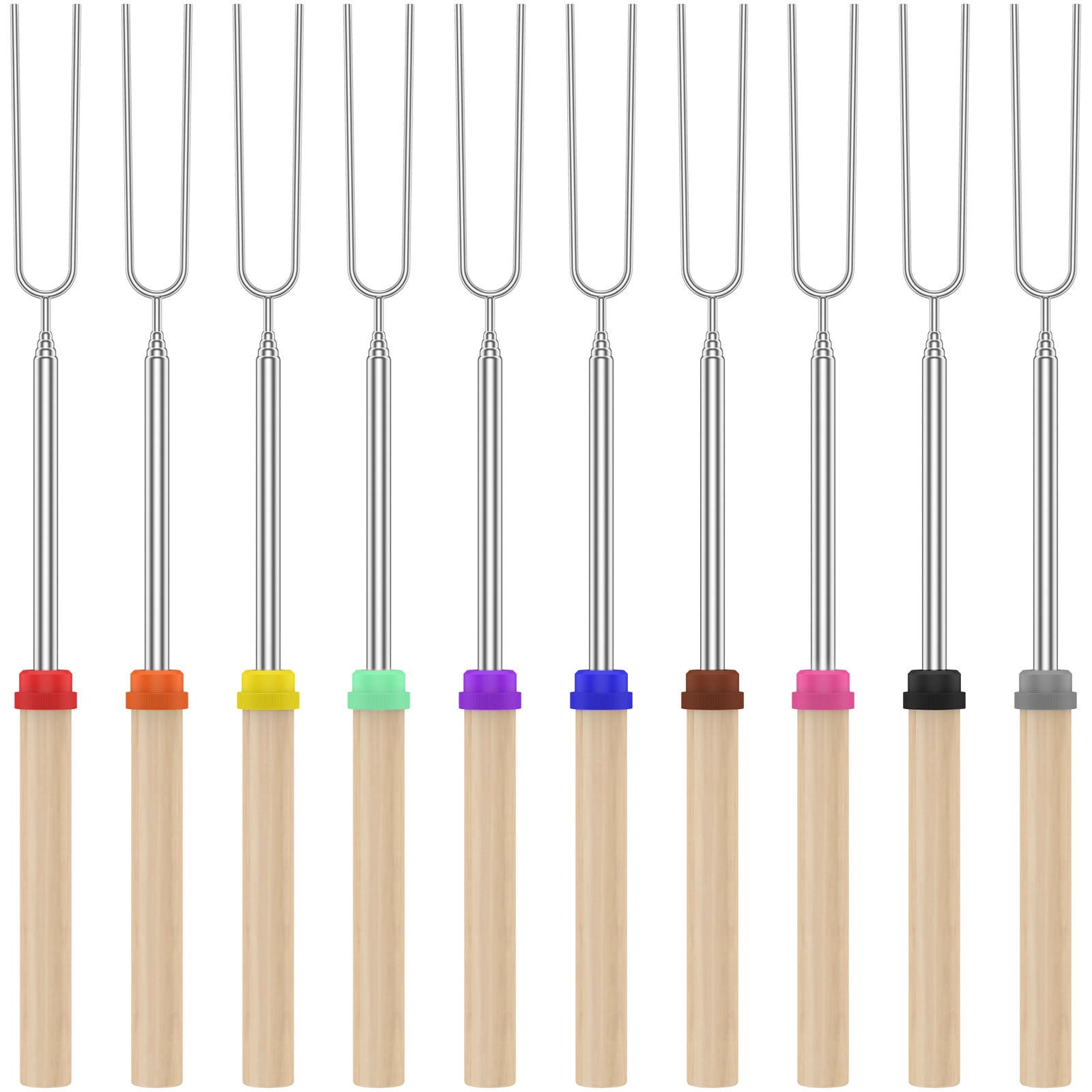 Wekvgz BBQ Forks Marshmallow Roasting Sticks with Wooden Handle Extendable Forks Set of 8/10pcs ...
