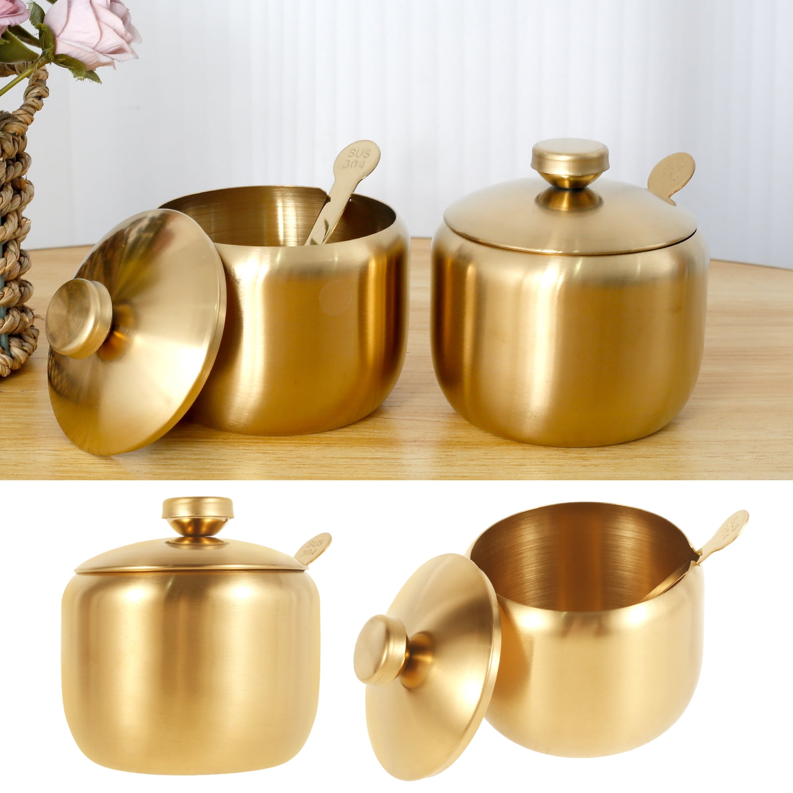 Wekvgz Coffee and Sugar Dispenser Stainless Steel Gold Container Jar ...