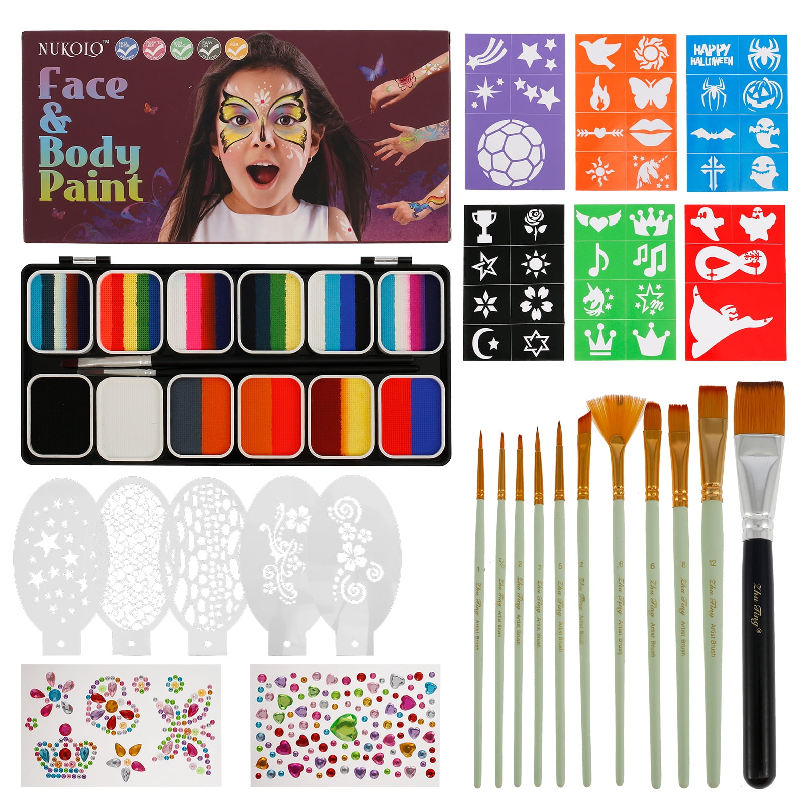Wekvgz Face Paint 12 Split Cake Palettes Face Painting Kit Easy to ...
