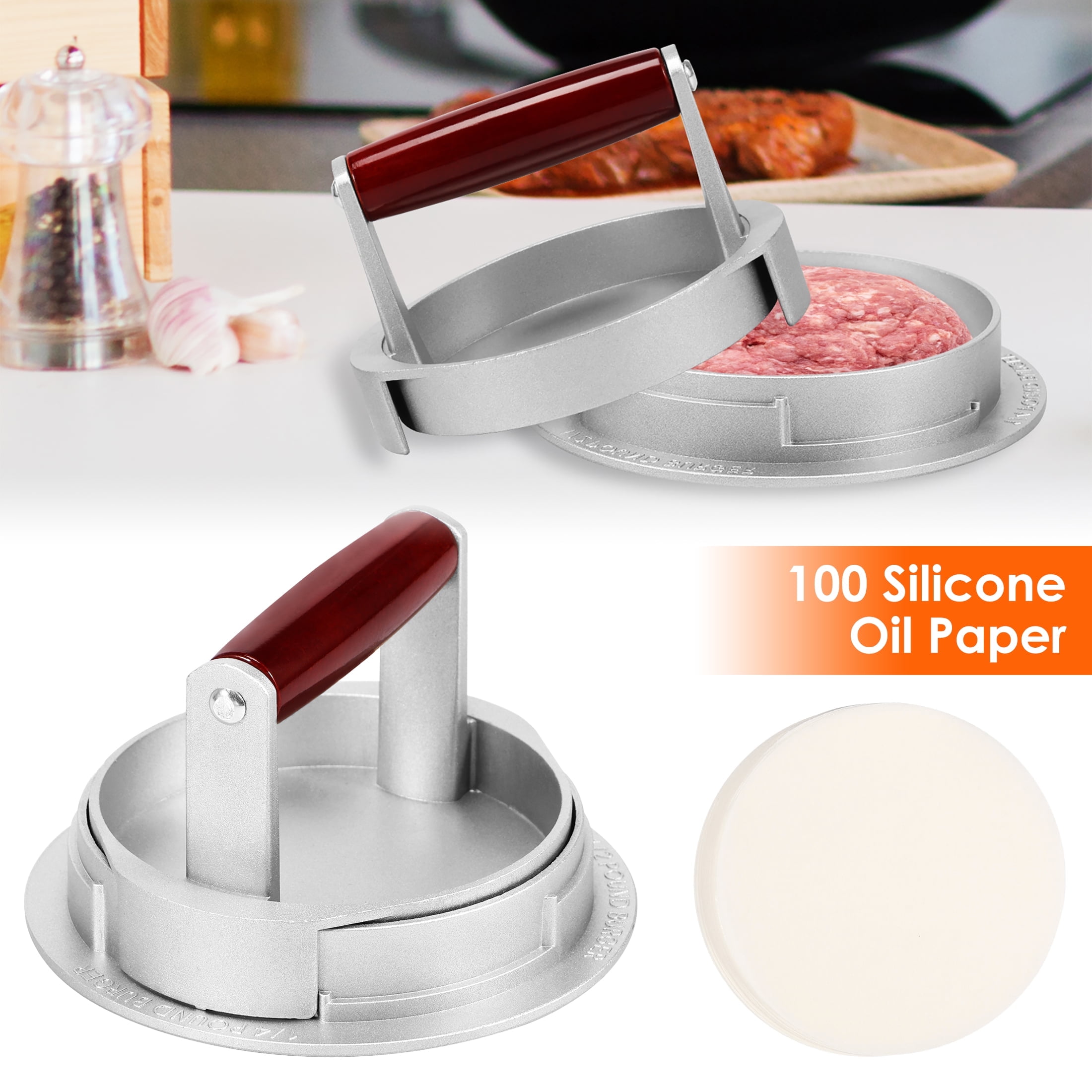 Ihvewuo Hamburger Press Patty Maker with 100 Silicone Oil Paper 1/2 lb ...