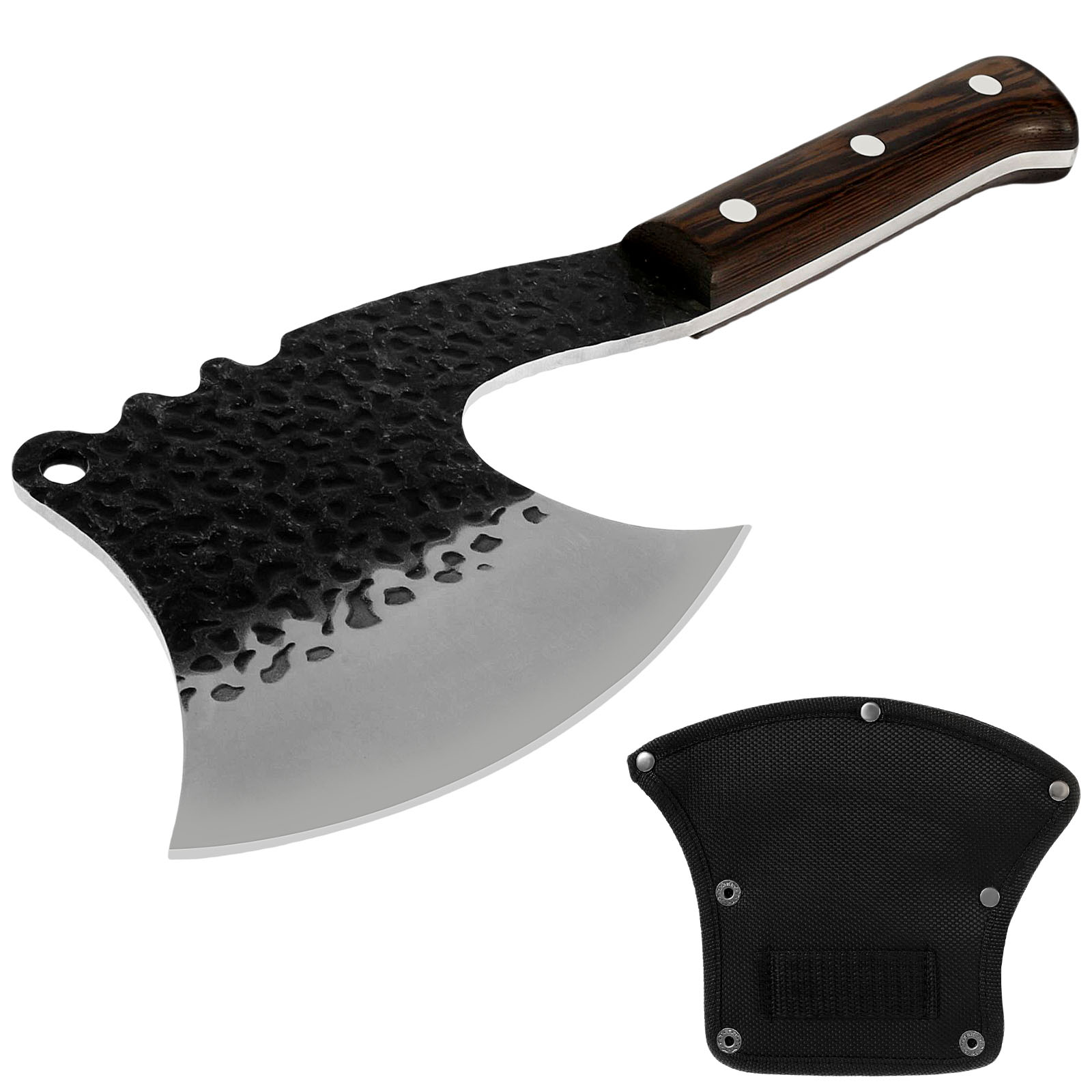 Wekvgz Meat Bone Cleaver Knife with Sheath and Wood Handle Hand Forged ...