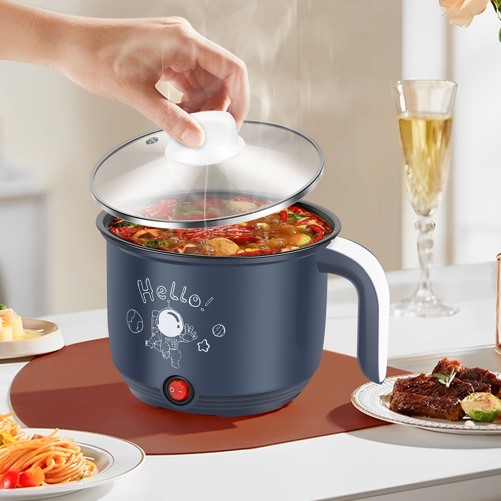 Wekvgz Mini Electric Pot mini hot pot 1.8 L Stainless Steel Electric Cooker Pot with Steamer Non ...