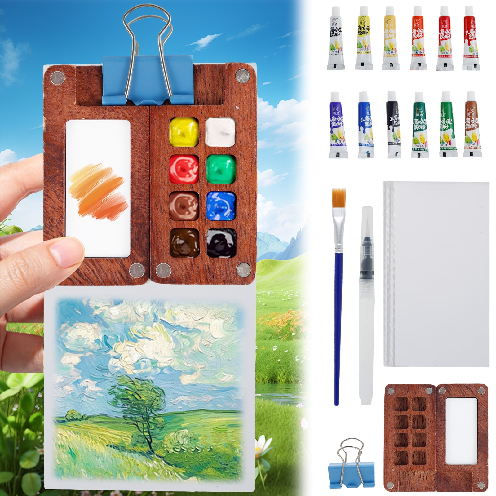 Wekvgz Portable Watercolor Palette with Mixing Tray Magnetic Tinny ...