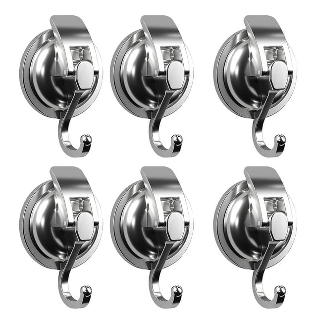 Wekvgz Removable Suction Cup Hooks (6 Pack) , Silver Heavy Duty Vacuum ...