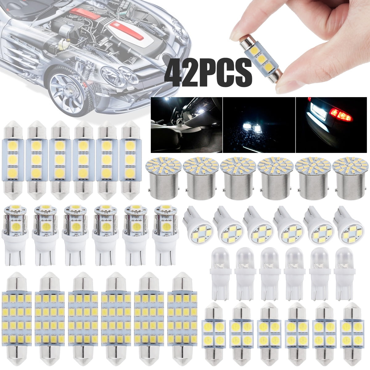 Wekvgz SMD LED Bulb 42pcs Xenon White Interior Light Bulbs T10 6000K ...