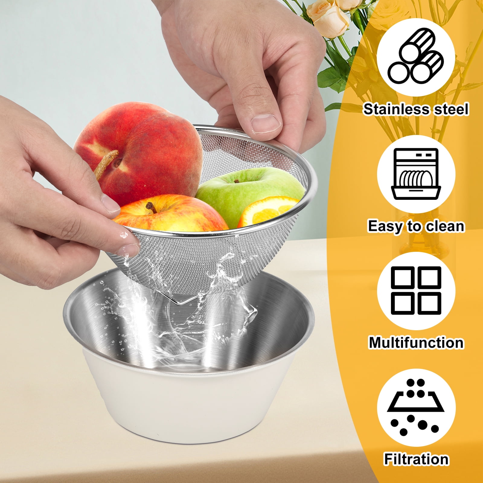 Wekvgz Stainless Steel Colander Set for Draining Rice Perforated Mesh ...