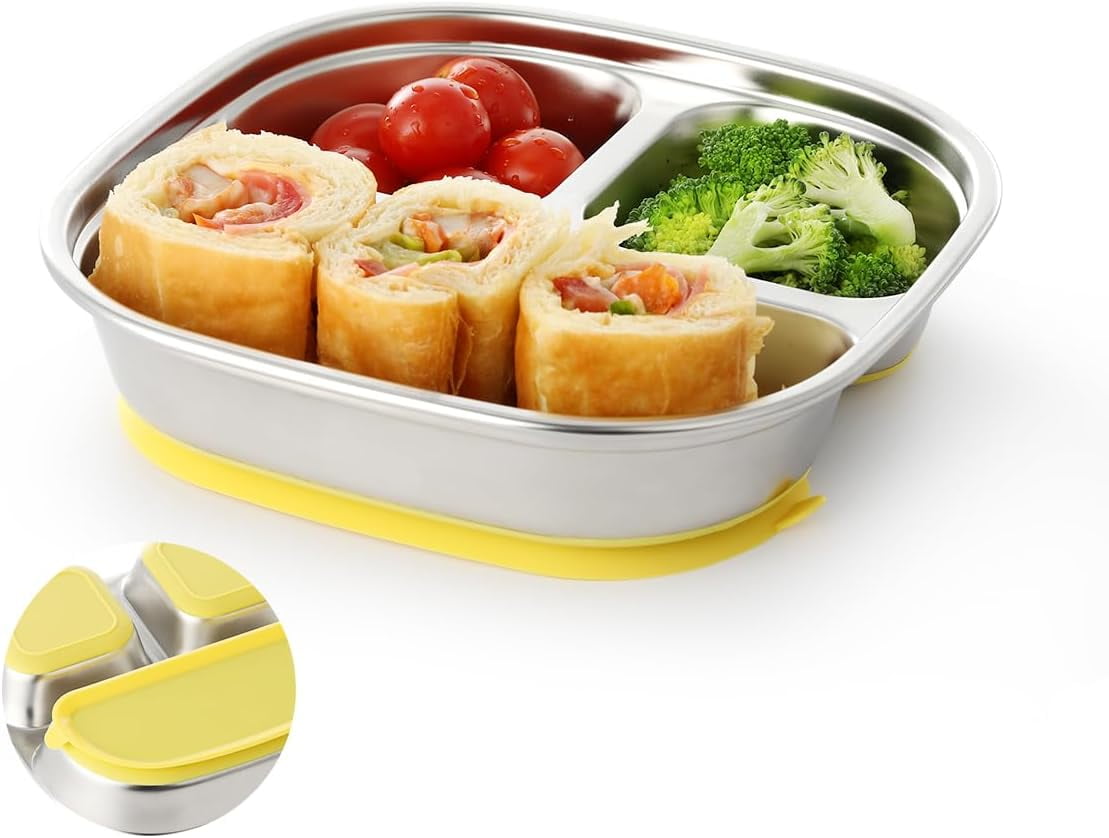 Wekvgz Stainless Steel Kids Plates Divided Designed Metal Kid Plate ...