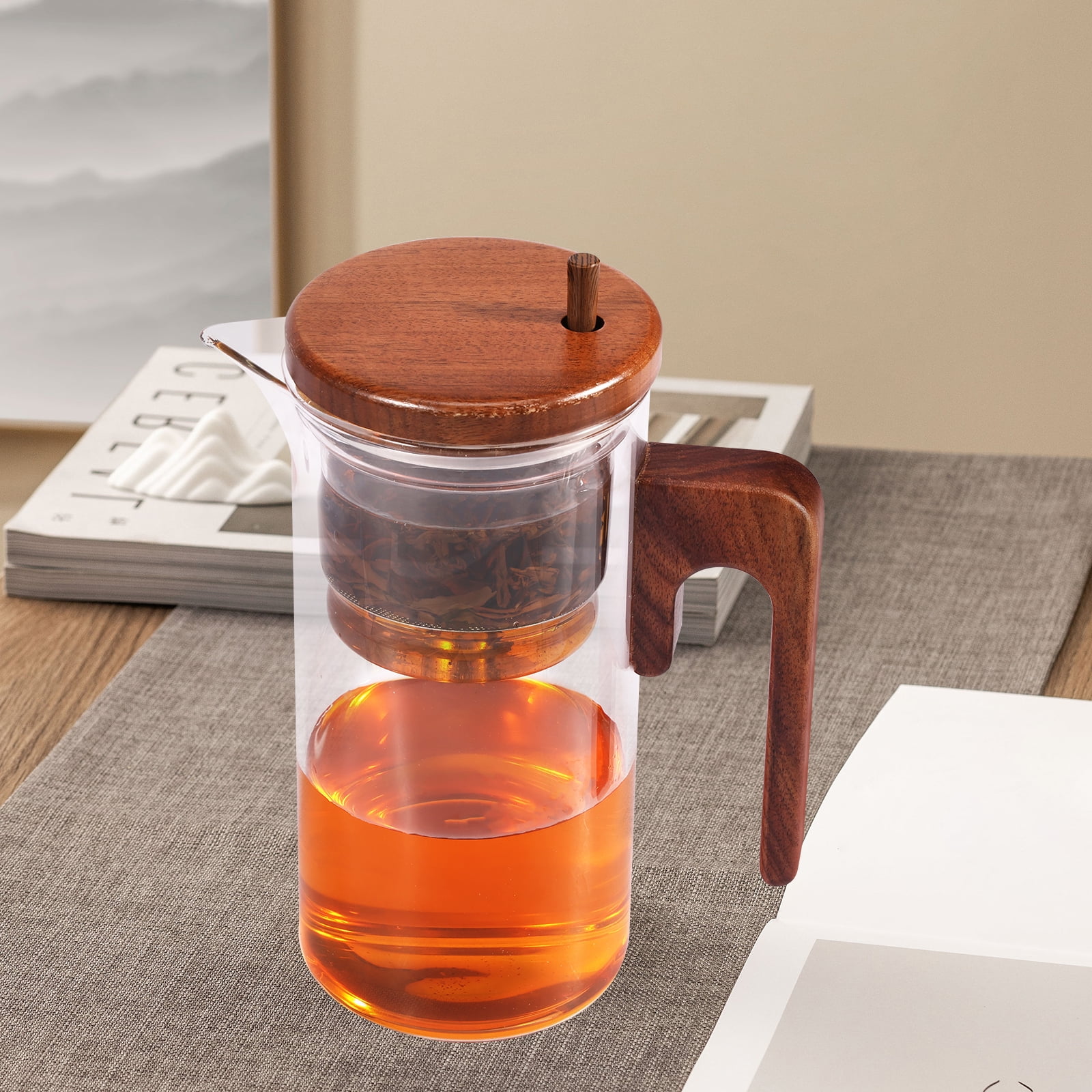 Wekvgz Water Separation Glass Teapot with Wood Handle Leak Proof Glass ...