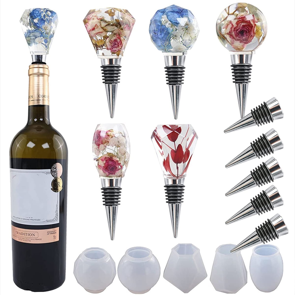Wekvgz Wine Bottle Stoppers, Set of 5 Wine Stoppers for Gifts, Bar ...