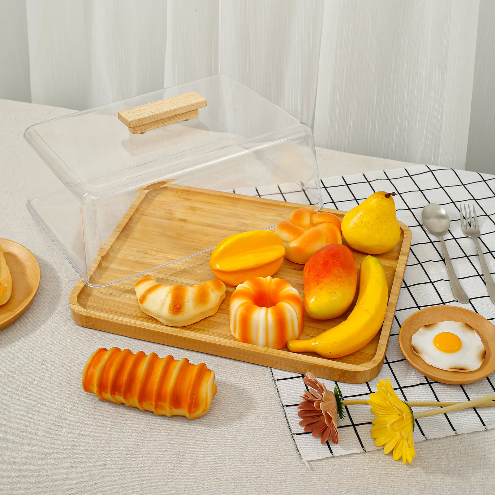 Wekvgz Wood Cake Stand Transparent Cake Tray with Dust Cover ...