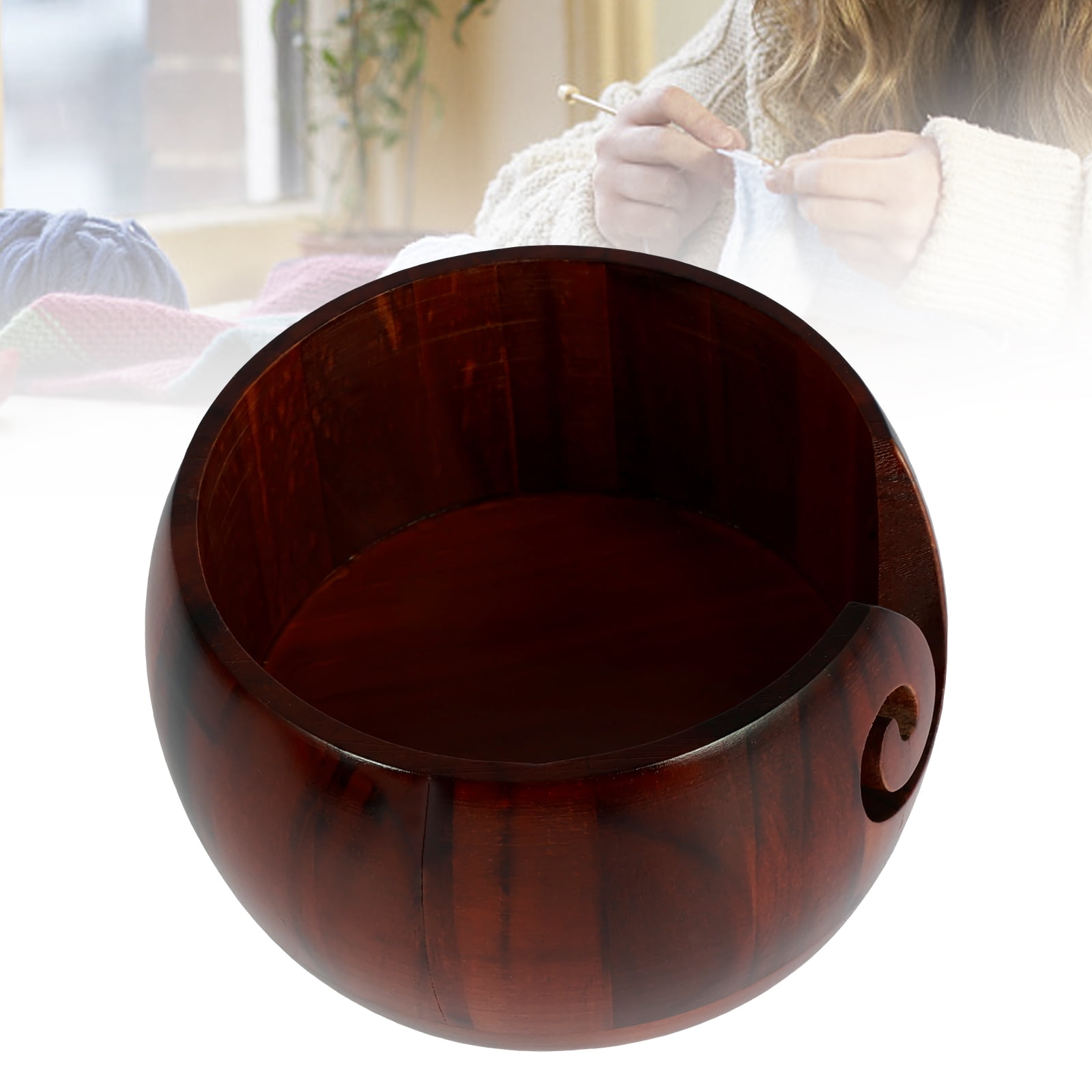 Wekvgz Wooden Yarn Bowl Round Crochet Bowl Holder with Holes Pine ...