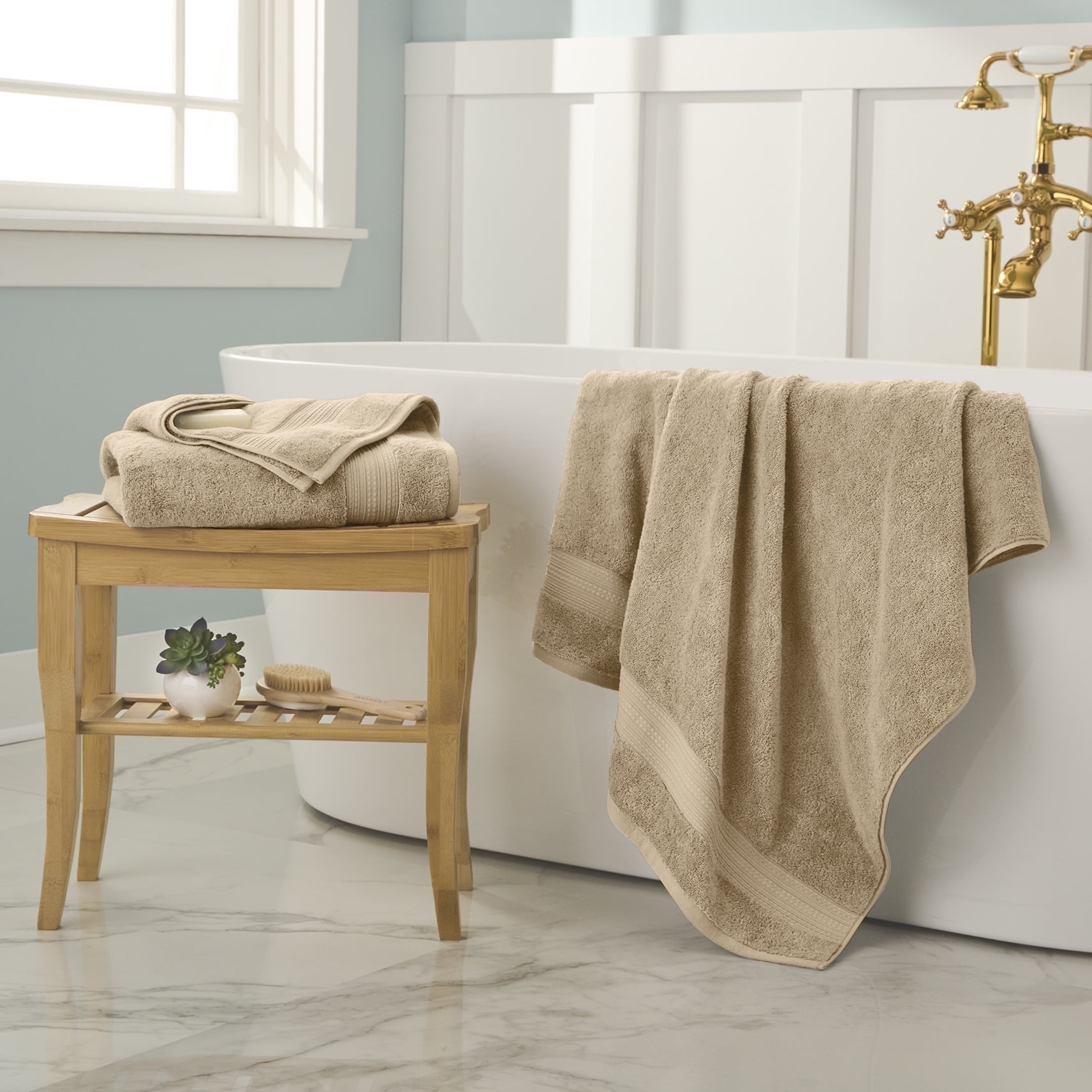 WelHome 100% Cotton 2 Piece Ultra SOFT TWIST Solid Bath Towels Set, Tan ...