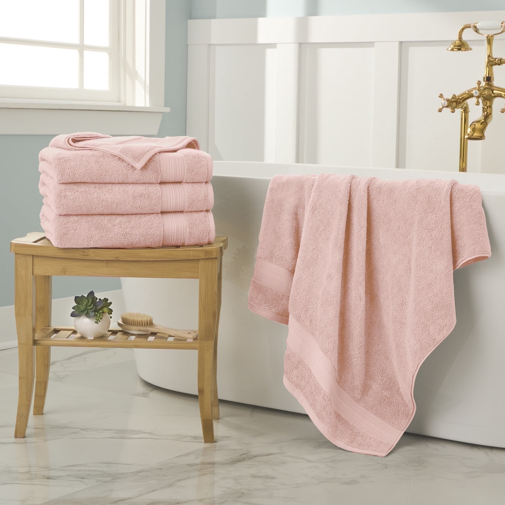 WelHome 100% Cotton 4 Piece Ultra SOFT TWIST Solid Bath Towels Set, 600 ...
