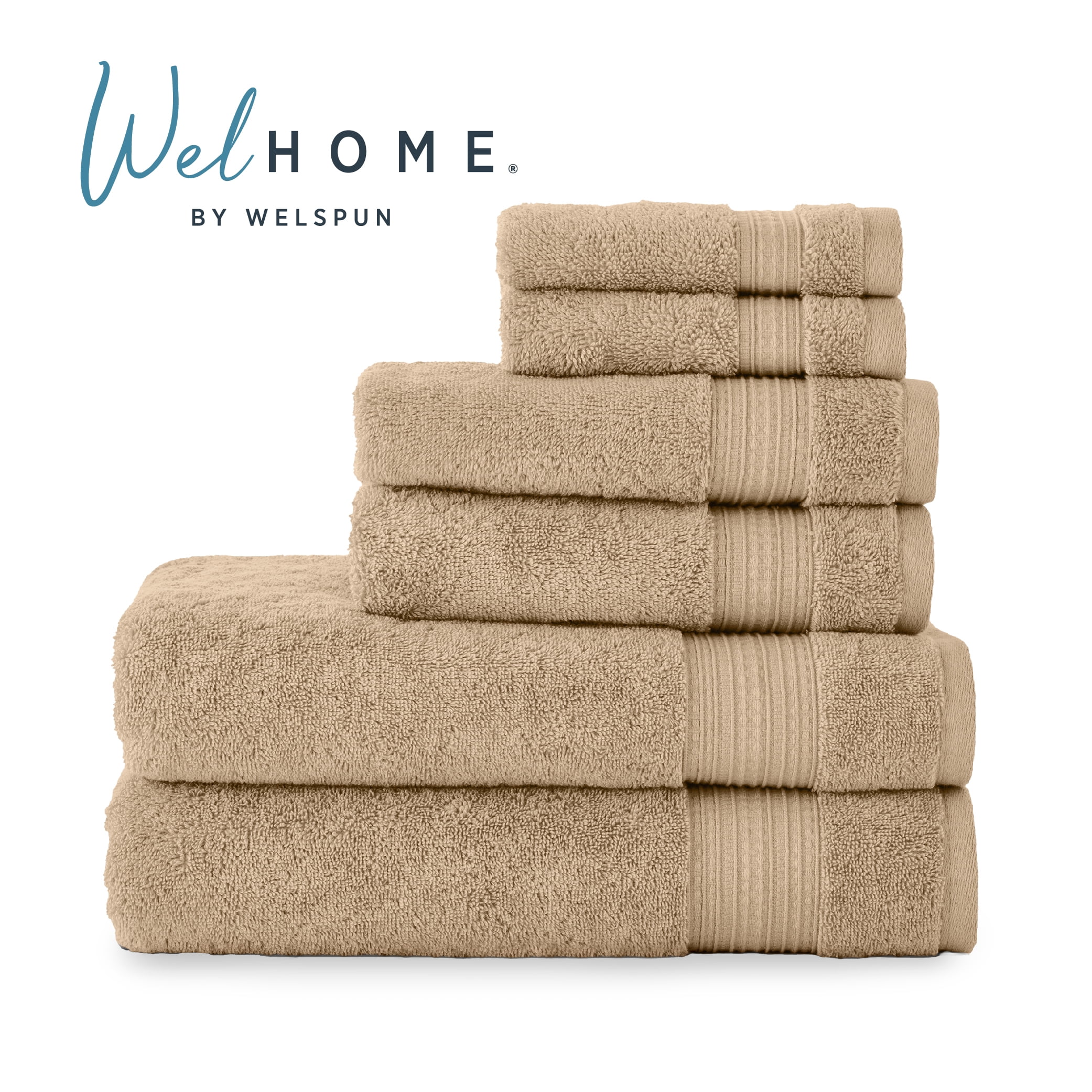 WelHome 100% Cotton 6-Piece Ultra SOFT TWIST Towel Set, Tan, 600 GSM, 2 ...