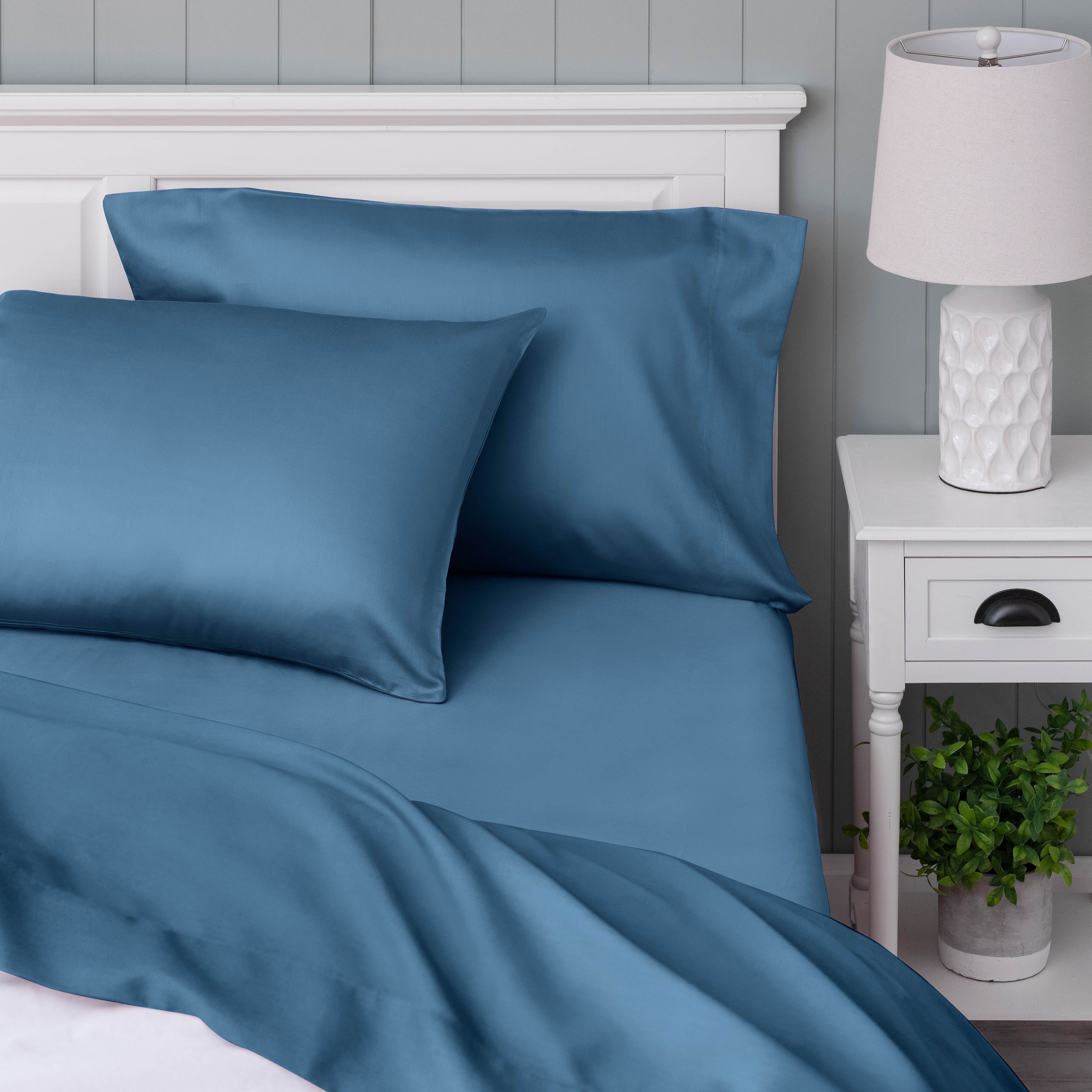 WelHome 100% Cotton Percale 4-Piece Full Size Deep Pocket Bed Sheets ...