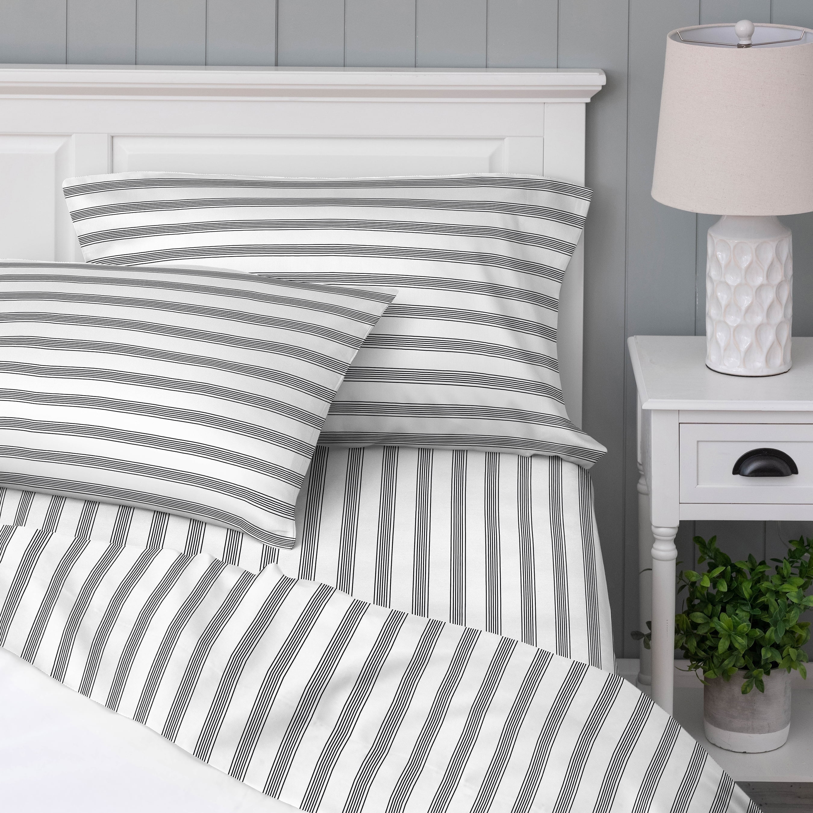 WelHome 100% Cotton Percale 4-Piece Queen Size Deep Pocket Bed Sheets ...