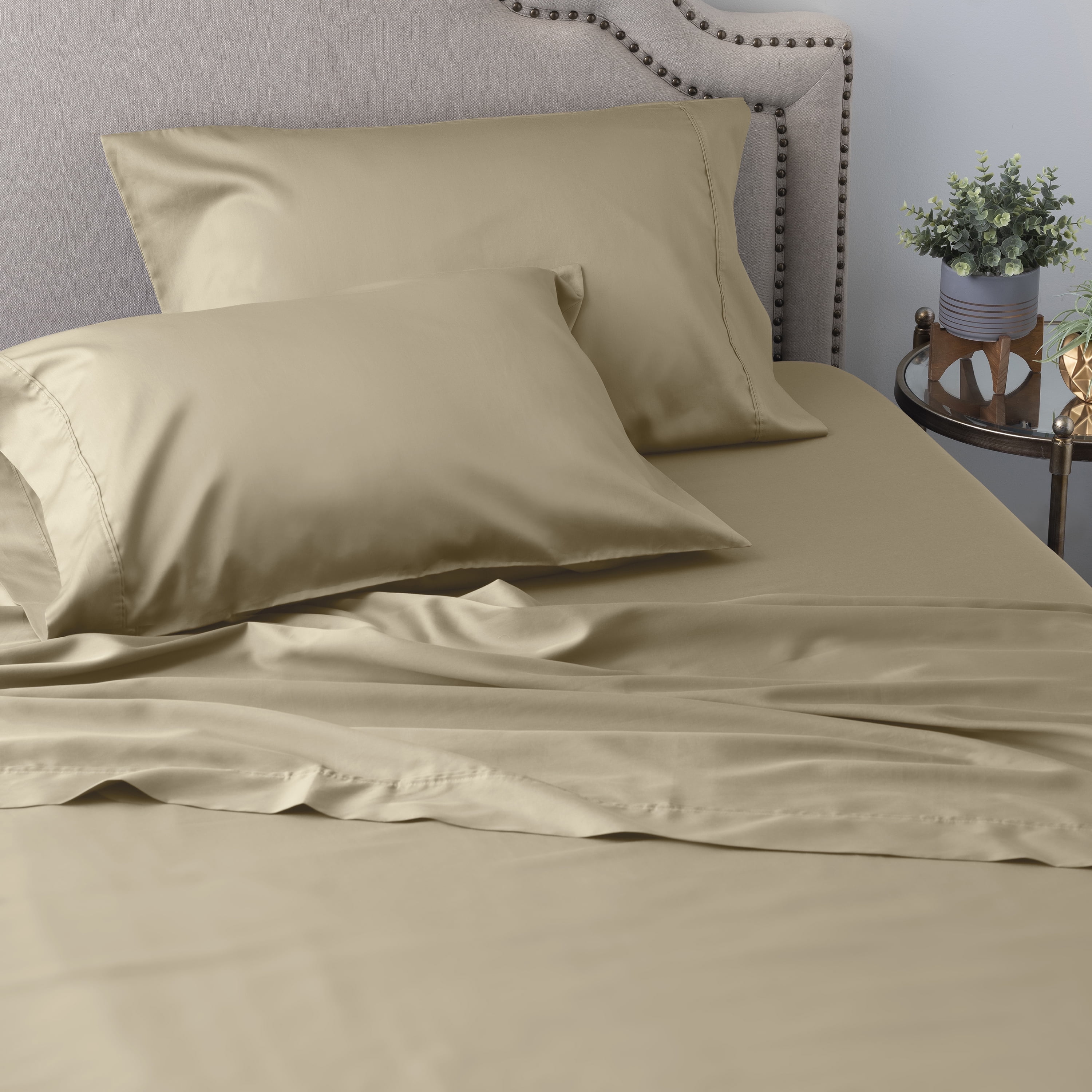 WelHome 100% Cotton Sateen Wrinkle-Resistant 600 Thread Count 4-Piece ...