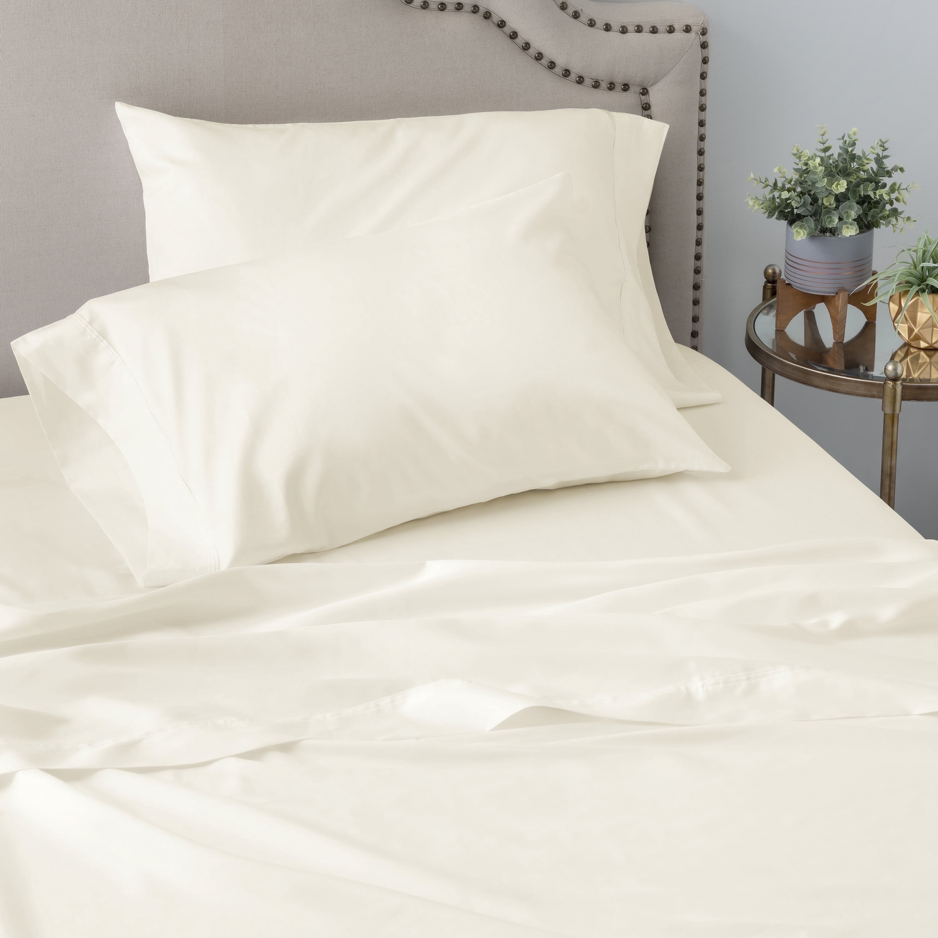 WelHome 100% Cotton Sheet Set, Queen Size Bed Sheets, Wrinkle-Resistant ...